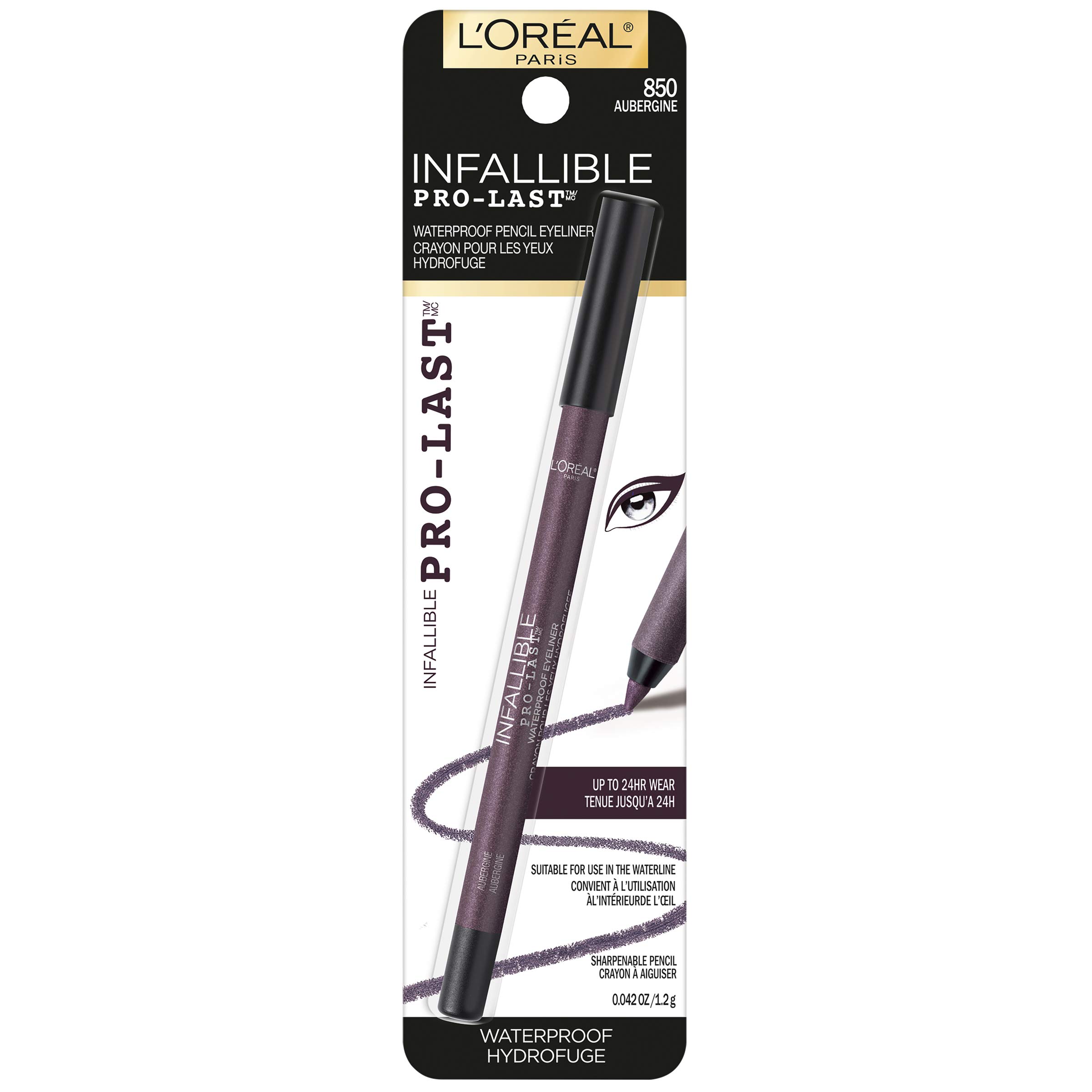 L’Oréal Paris Makeup Infallible Pro-Last Pencil Eyeliner, Waterproof and Smudge-Resistant, Glides on Easily to Create any Look, Aubergine, 0.042 oz.