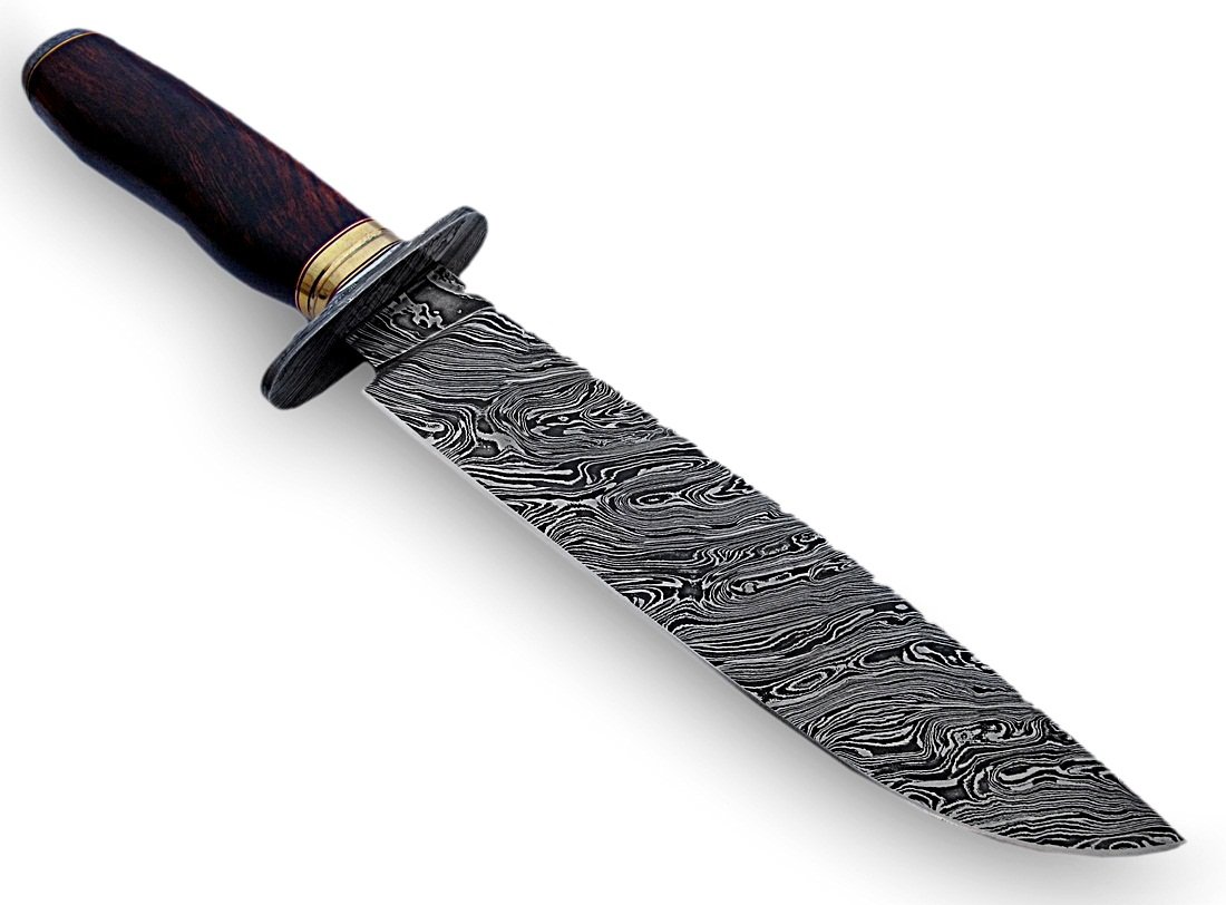 AishaTech Onkel Hunting Knife Damascus Steel Blade & Double Bolster Wood Handle