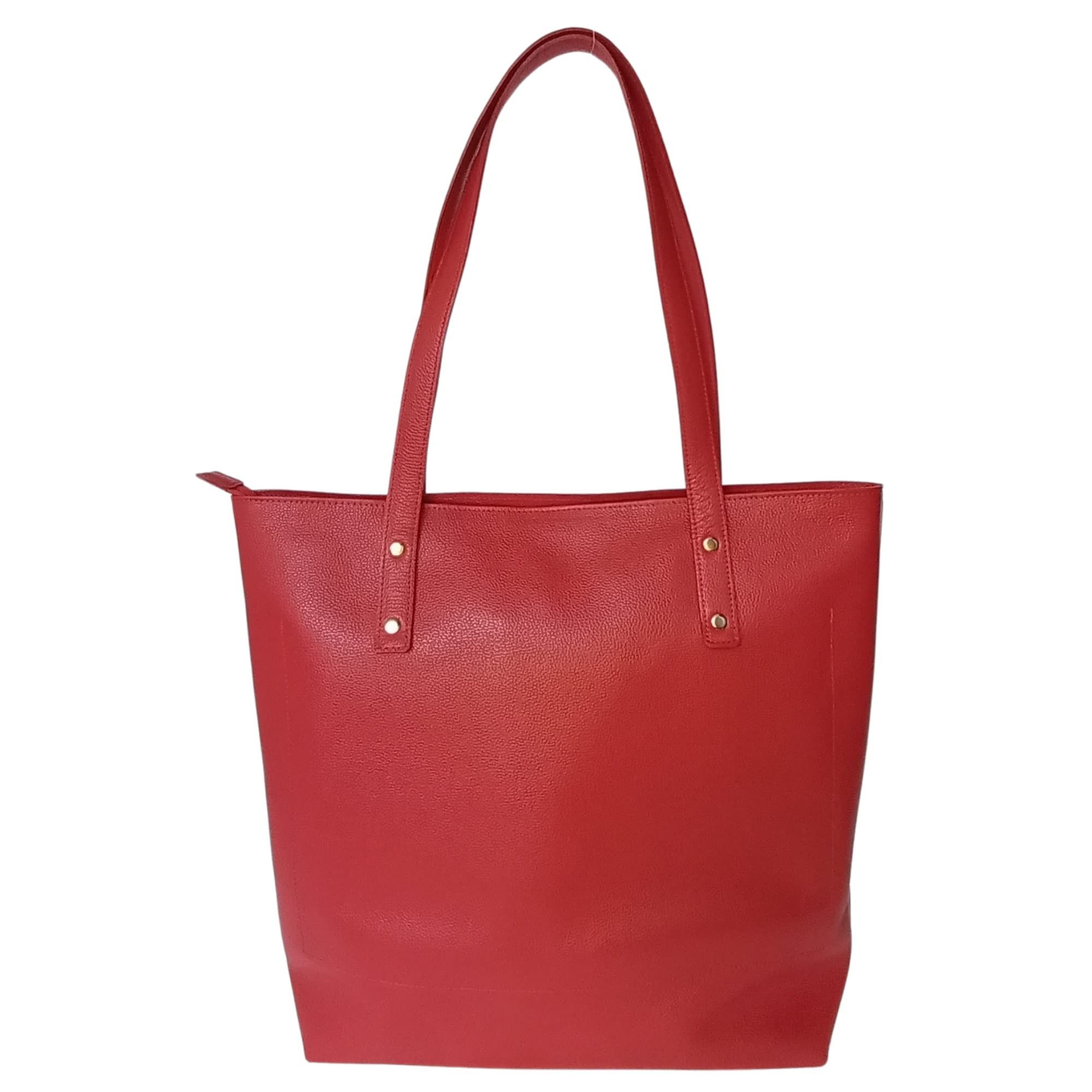 ANGELA CHAIN Genuine Leather Tote Handbag for Women - BASIL (RED)