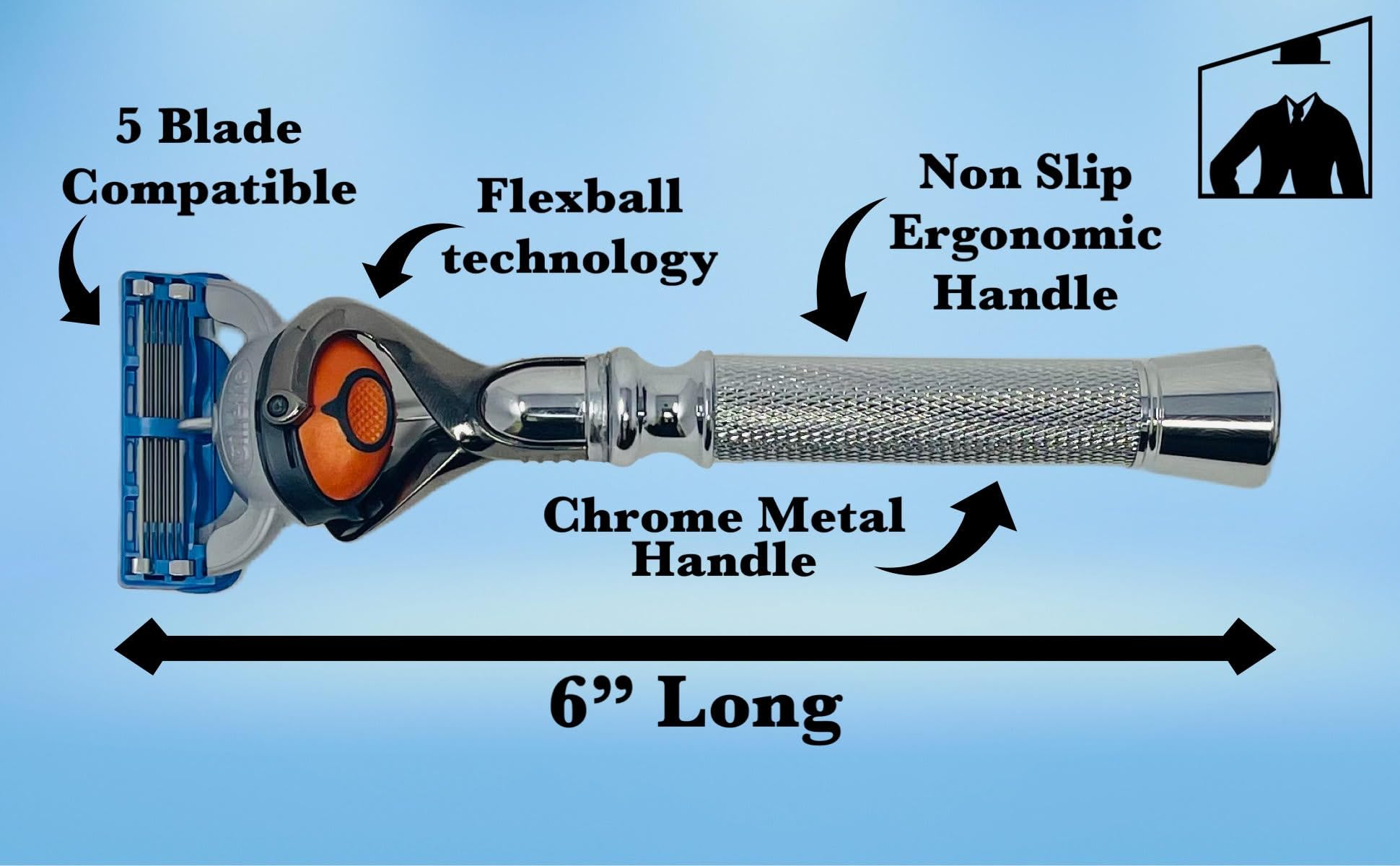 G.B.S Flex ball Handle Razor with Flex ball Pivot Ball technology All Chrome Diamond Knurled Pattern Long Handle Shaving Razor