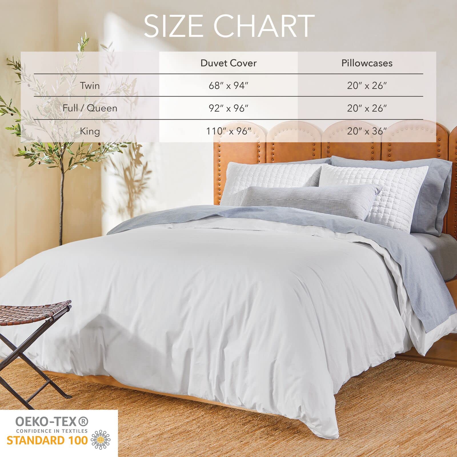 Nate Home by Nate Berkus 200TC 3-Piece Cotton Percale Duvet Cover | Crisp, Cool, Breathable Bedding Set from mDesign - Full/Queen Size - 1 Duvet Cover/2 Pillow Shams, Fossil (Beige)