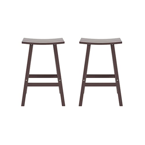 WestinTrends Malibu 29 Inch Outdoor Bar Stools Set of 2, All Weather Resistant Poly Lumber Adirondack Bar Height Stools, Dark Brown