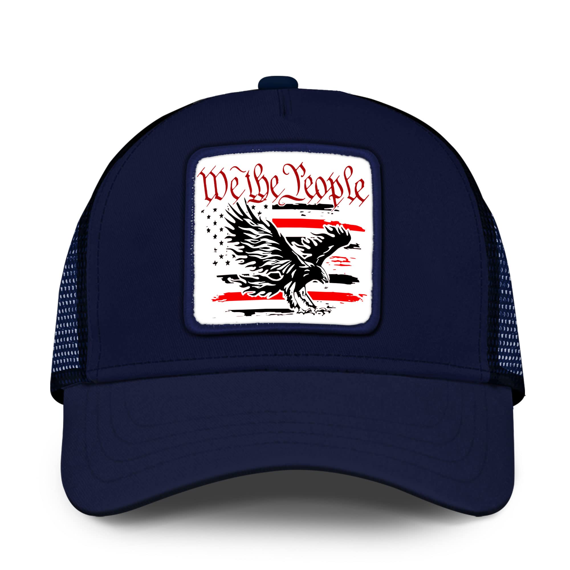 Asvance Trucker Hat - American Patriotic Eagle Mesh Back Baseball Cap for Mens - We The People Embroidered Hats Navy - Gift for Dad