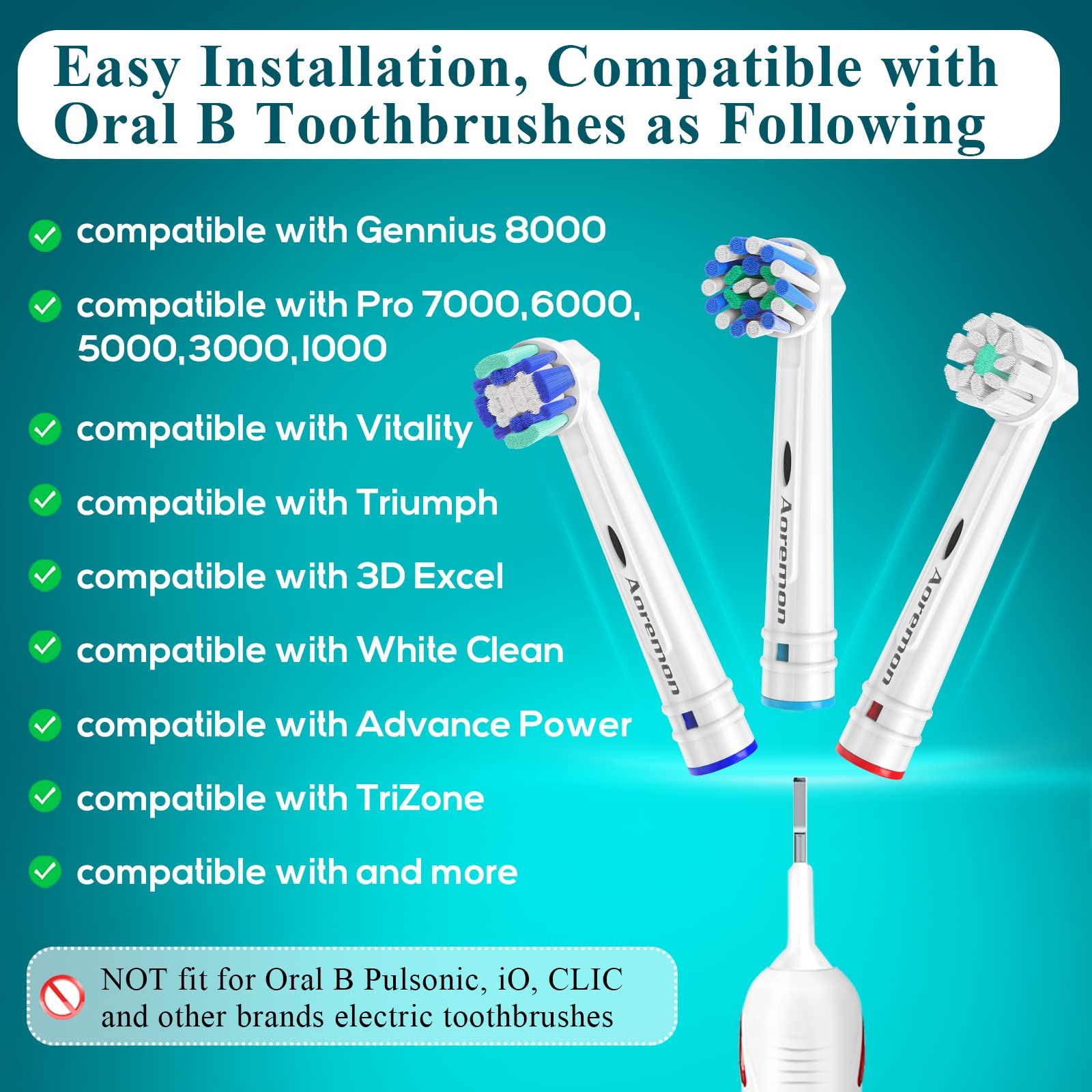 Aoremon Replacement Toothbrush Heads Compatible with CrossAction & Pro GumCare Pro 500/1000/1500 Smart 1500/5000/3000/7000 Genius X/6000/7000/7500/8000,8 Pack