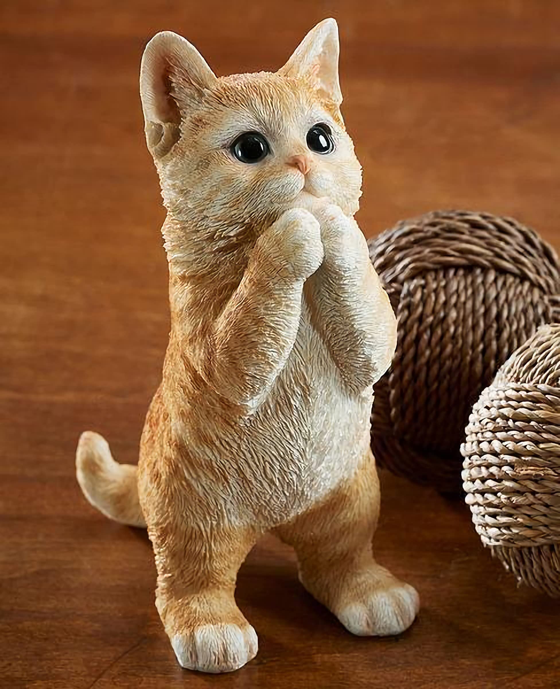 Garden Cat Statue Decorative Outdoor Figurine, Fairy Art Yard Décor Statue for Patio Lawn, Home Office Ornaments Housewarming Gifts (Orange)