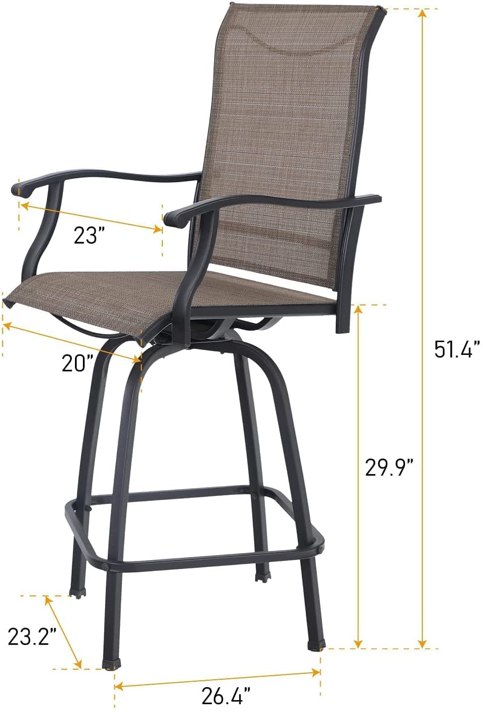 MFSTUDIO Outdoor Bar Stools Set of 4, Patio Bar Height Sling Chairs, Steel Frame All-Weather Resistant,Breathable Textilene Fabric