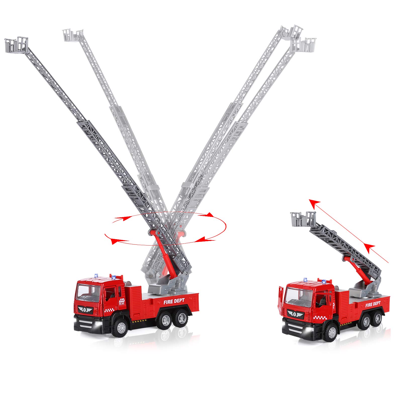 haomsj Metal Micro Fire Truck Extending Rescue Rotating Ladder Toy Truck for Boys 3 4 5 6 7 Year Old(Ladder Truck)