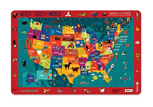 Crocodile Creek 2828-7 USA 2-Sided Placemat, Red/Teal/Blue/Yellow/Orange