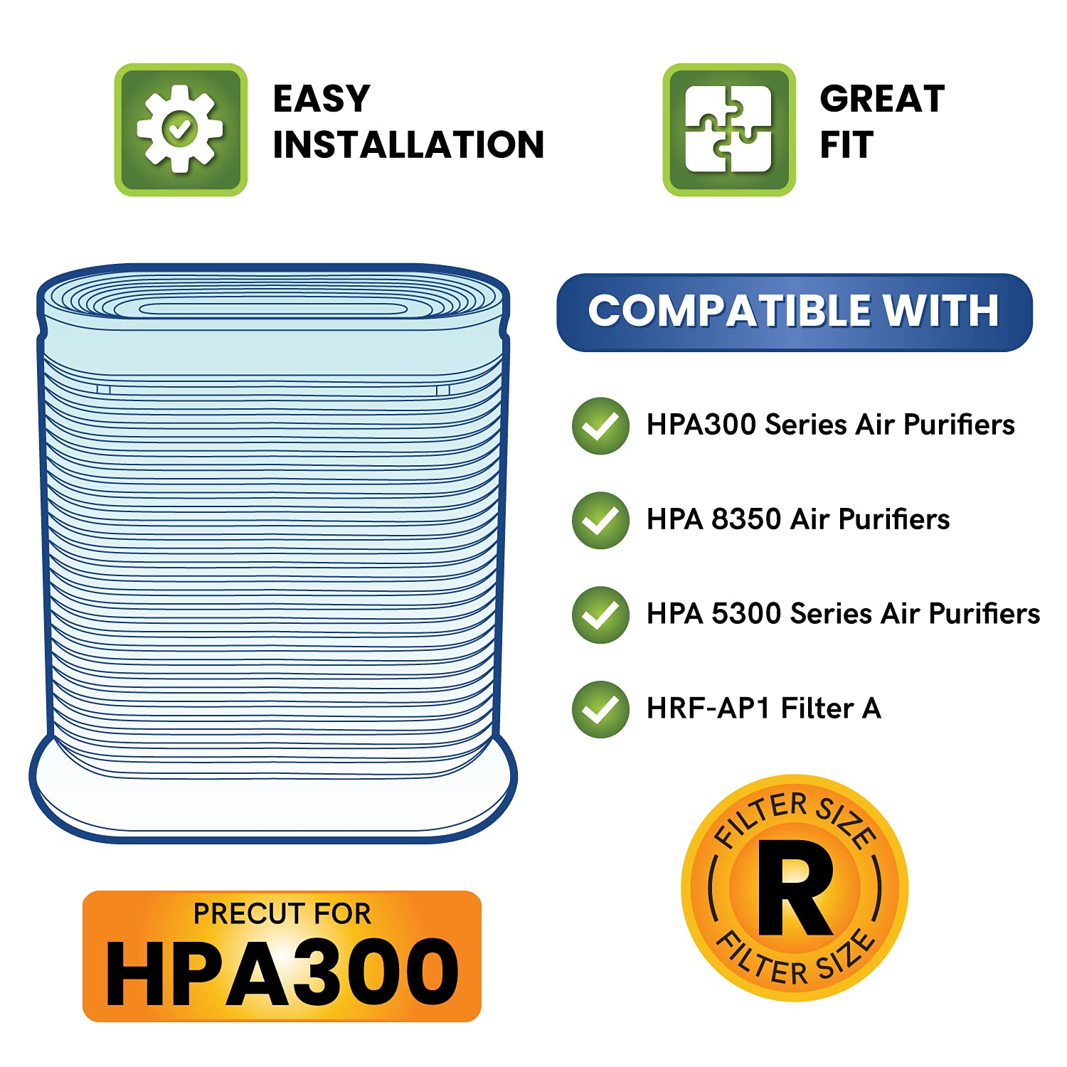 GOFIL 4 Pack Replacement Filter Includes 4 Carbon Pre-filters Compatible with Air Purifier Model HPA300 series, PA300/HPA304/HPA8350, HPA5300 series models, HRF-AP1 Filter A
