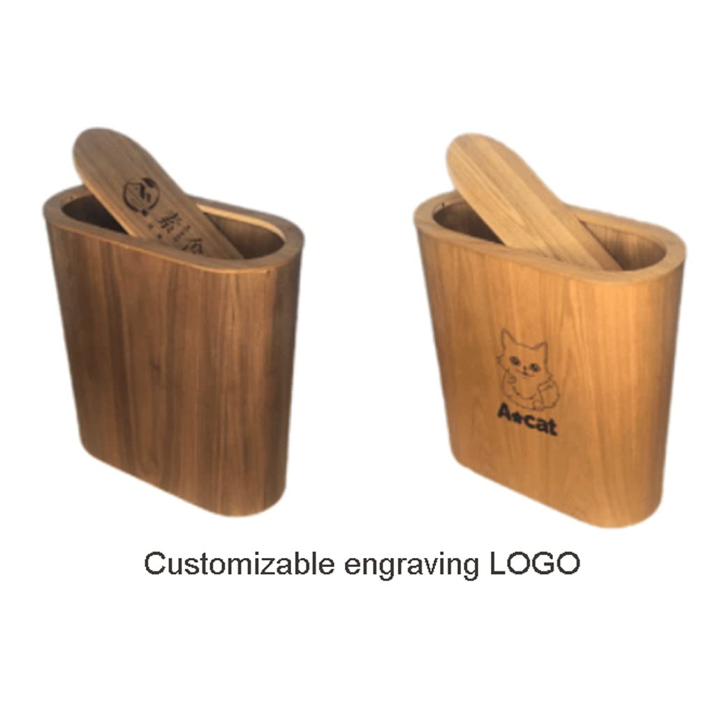 HAODAF Durable Trash Can with Swing-Close Lid,Rectangular Narrow Wood Garbage Can,Small Garbage Bin for Bathrooms,Office,Kitchens,Craft Rooms Creative (Color : Black Walnut)