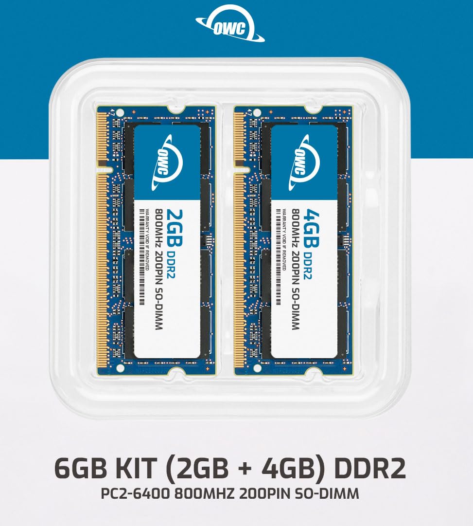 OWC 6GB (2GB + 4GB) PC6400 DDR2 800MHz SO-DIMMs Memory RAM Upgrade Compatible with iMac 2008, MacBook 2009 (OWC6400DDR2S6GP)