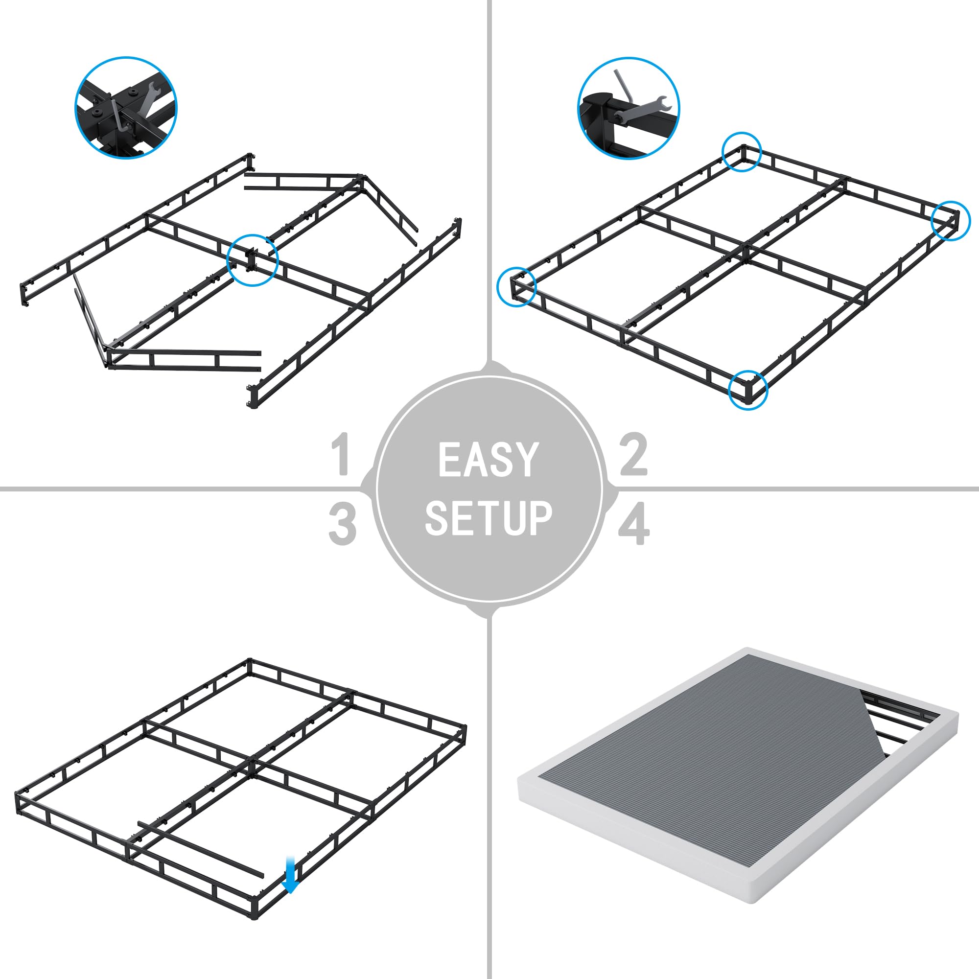 HOBINCHE 5 Inch Queen Size Box Spring for Bed,Heavy Duty Box Spring with Fabric Cover,Noise Free,Easy Assembly,3000LBS Weight Capcity Metal Mattress Foundation,Non-Slip