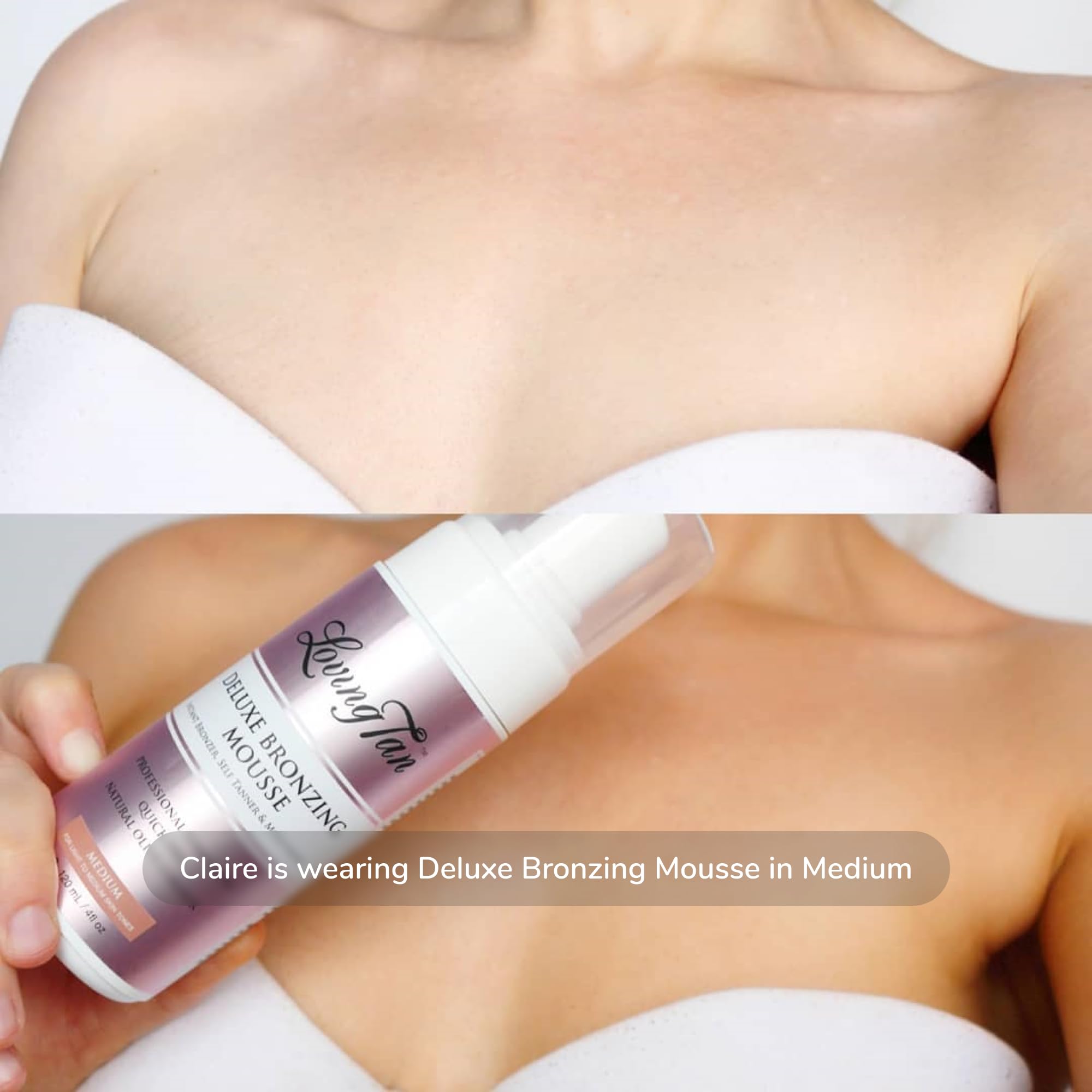 Loving Tan Deluxe Bronzing Mousse, Medium - Streak Free, Natural looking, Professional Strength Sunless Tanner - Up to 5 Self Tan Applications per Bottle, Cruelty Free, Naturally Derived DHA - 4 FL Oz