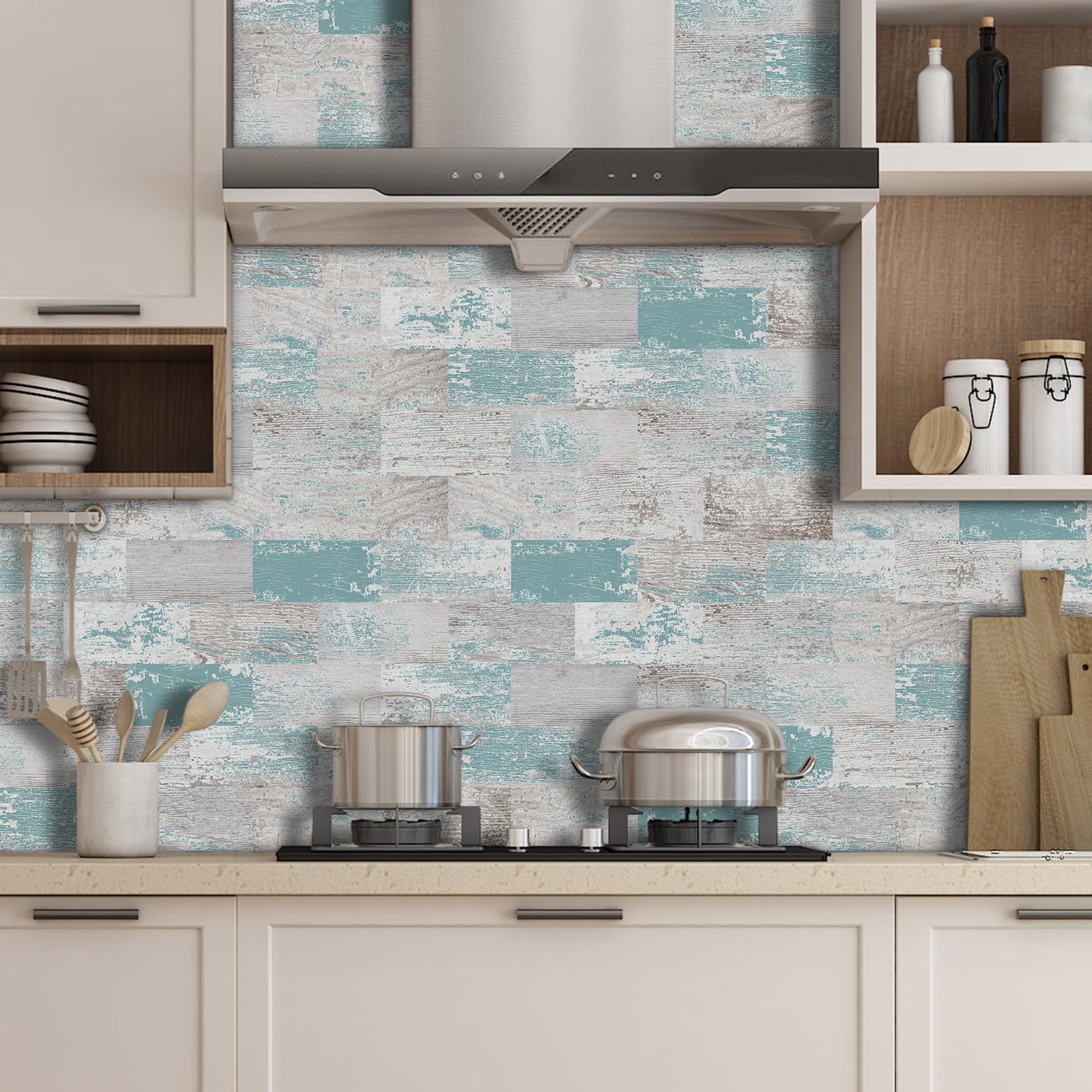 DEWOO 10-Sheet Peel and Stick Tiles Backsplash Stick on Tiles for Kitchen Wall (13.5" x 11.4",Retro Blue