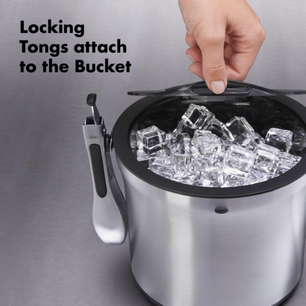 OXO Ice Bucket and Tongs Set - Brushed Stainless Steel
