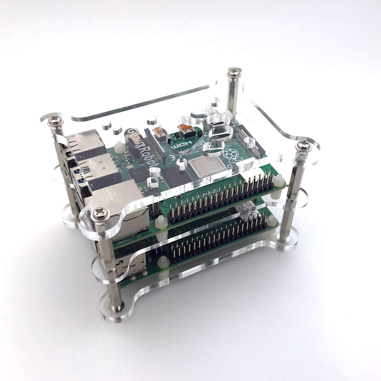 GeauxRobot Raspberry Pi 4B 2-Layer Dog Bone Stack Clear Case Box Enclosure Also for Pi 3B+ 3B 2B B+ A+