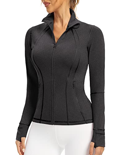 AVGO Women's Running Track Jacket Lightweight Athletic Slim Fit Track Jacket Gym Top Workout Clothes 2024(Charcoal Black, XL)