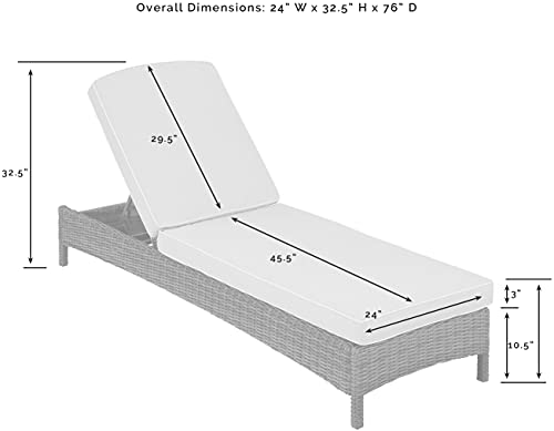 Crosley Furniture Bradenton Reclining Wicker Outdoor Chaise Lounge Chair for Patio, Deck, Backyard, Poolside, Weathered Brown with Gray Cushions