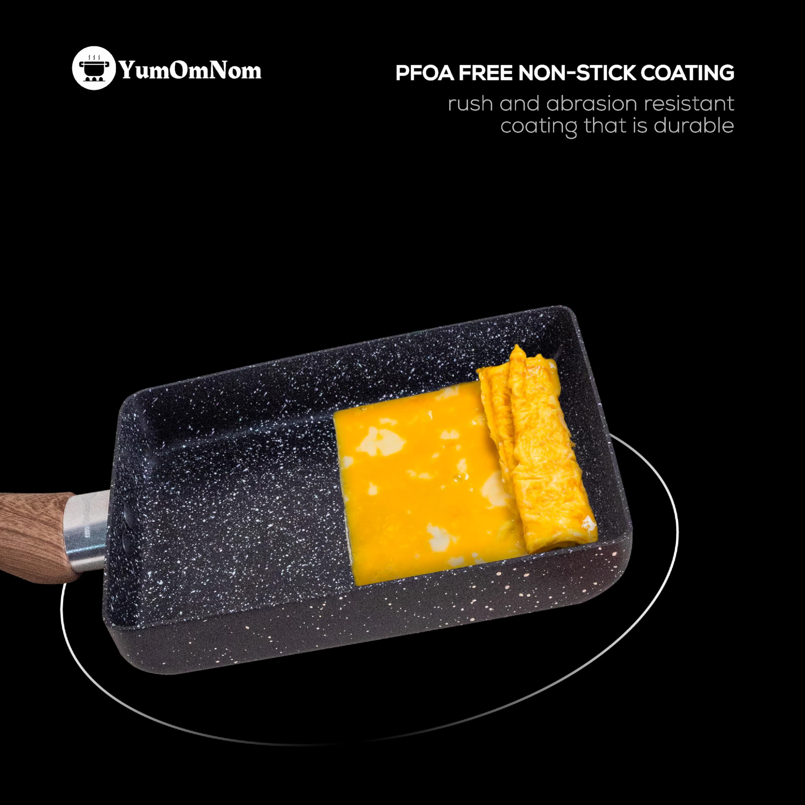 YumOmNom Tamagoyaki Pan with Lid, Japanese Cookware, Egg Pan, Rectangle Frying Pan, Kitchen Accessories, Square Pan, Omelette Maker Nonstick (With Glass Lid)