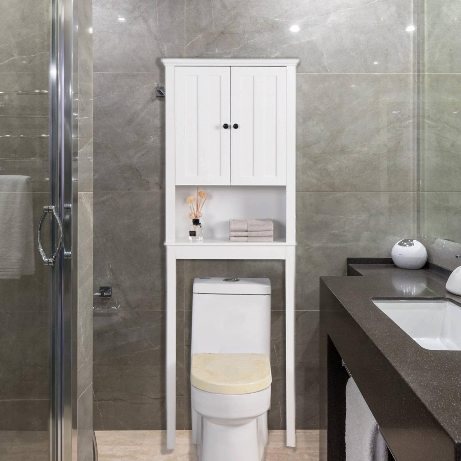 BAIVAKON Over-The-Toilet Space Saver Cabinet,Freestanding Tall Slim Bathroom Organizer Cabinet with Adjustable Shelf