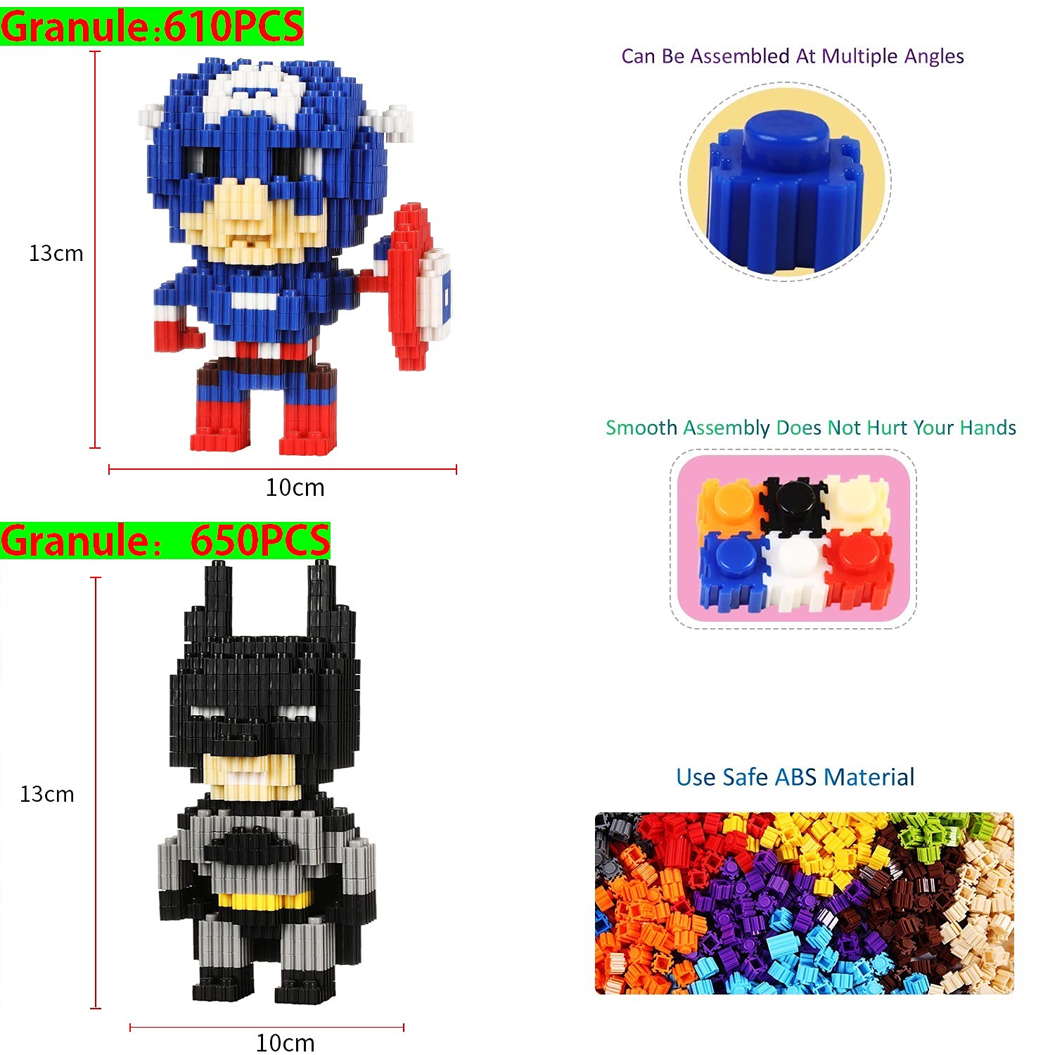 FAIRZOO Superheroes Smart Bricks 2 Boxes β Cap America and Bat Man β Two Gift Boxes in one Package β Totally 1260 Pieces Building Blocks, 3D Puzzle