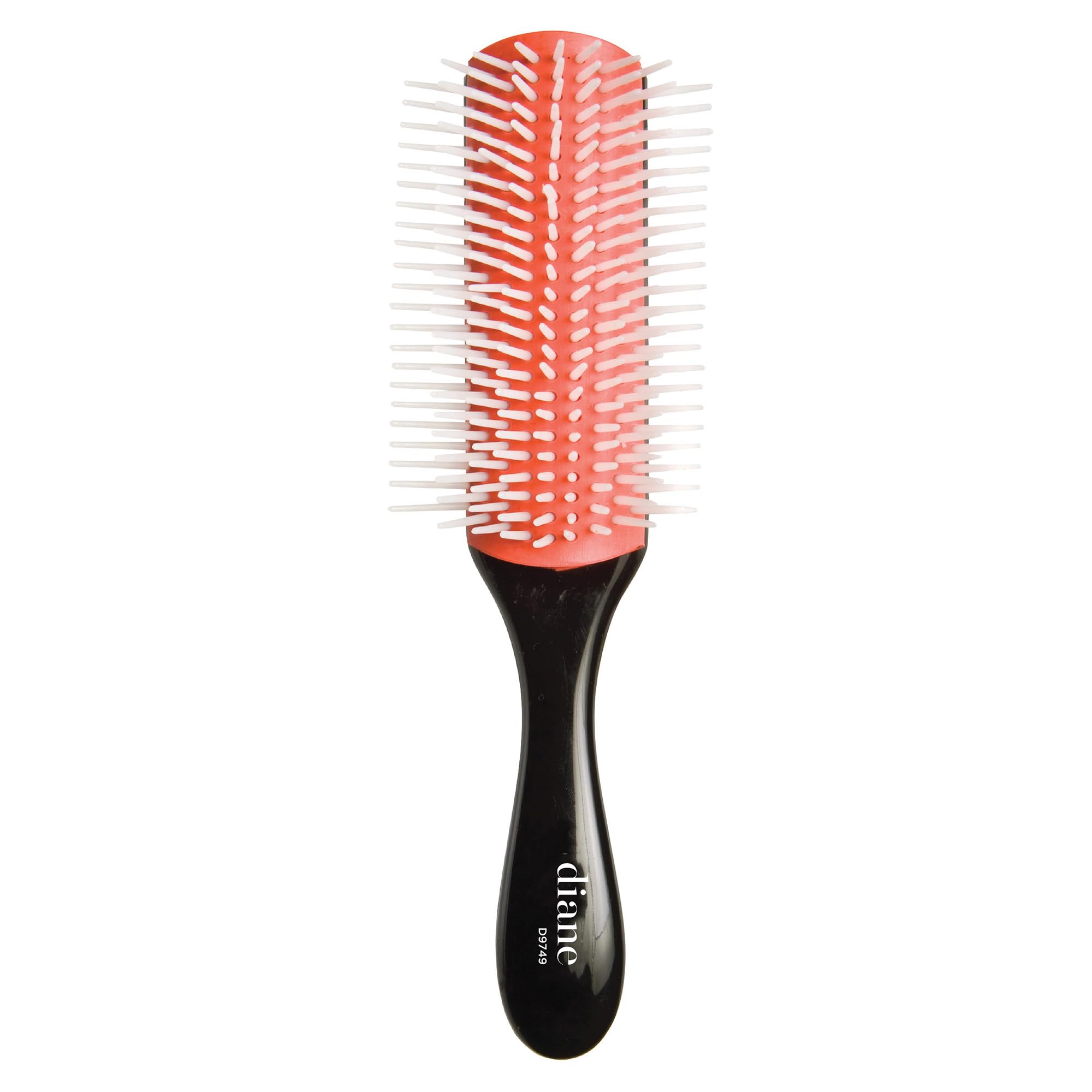 Diane Pro Nylon Pin 9 Row Styling Brush for Detangling, Separating, Shaping, and Defining Wet or Curly Hair, Heat-Resistant, Anti-Static, wBlack/Red