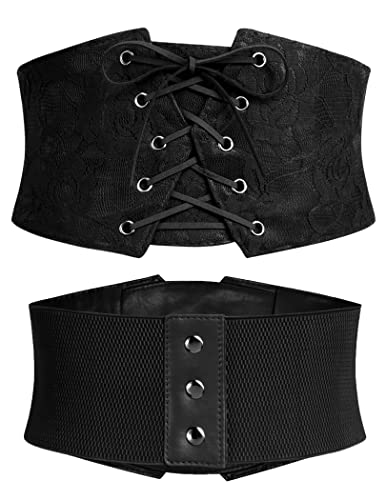 Avidlove Womens Corset Belt Black Lace Corset Black Elastic Waist Belt Black M