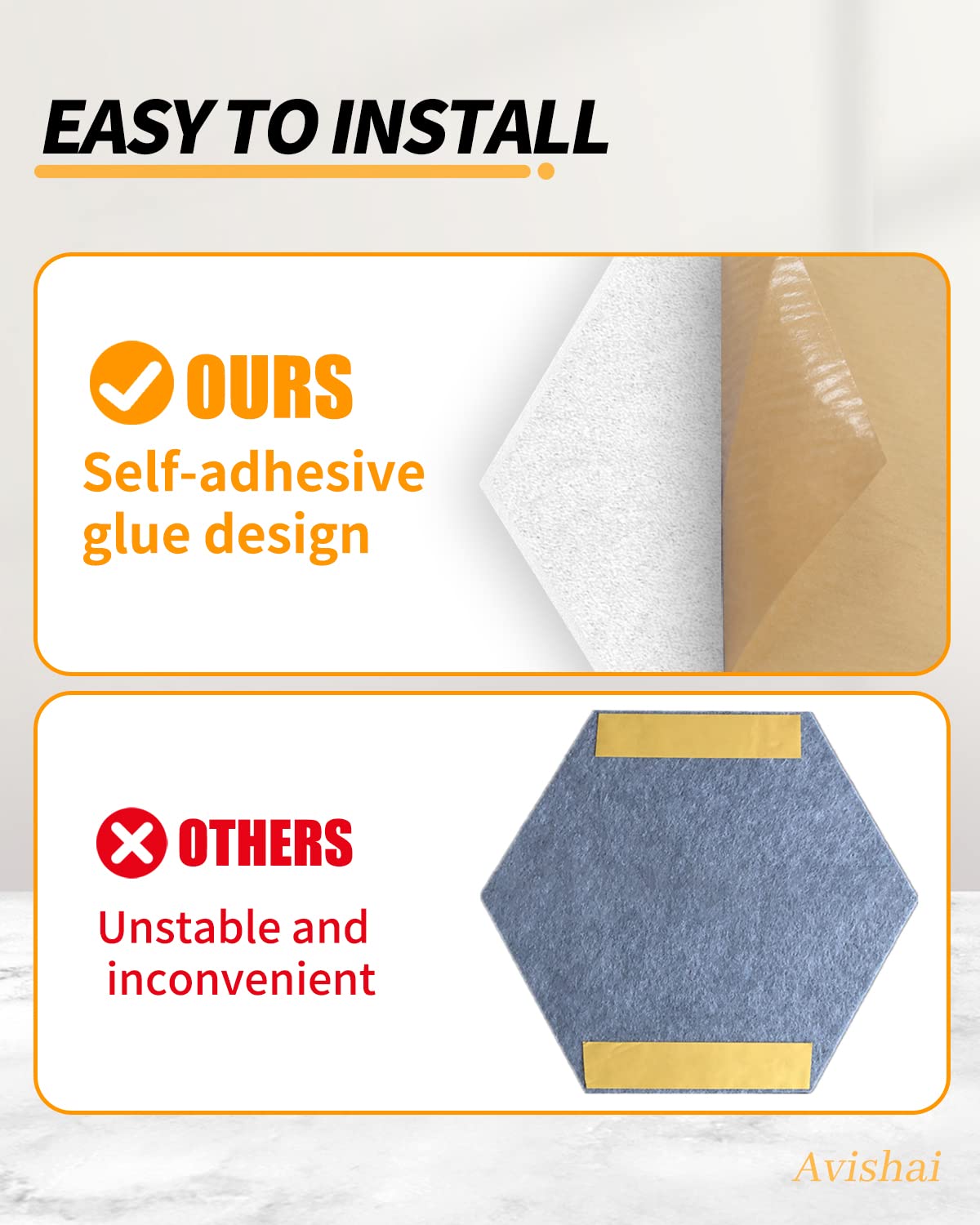 Avishai 12 Pack Self-adhesive Hexagon Sound Panel,12" X 10.3" X 0.4"Eco-friendly Hexagon Acoustic Panel with High Density, Fireproof, Absorb Noise, for Ceiling,Door,Wall
