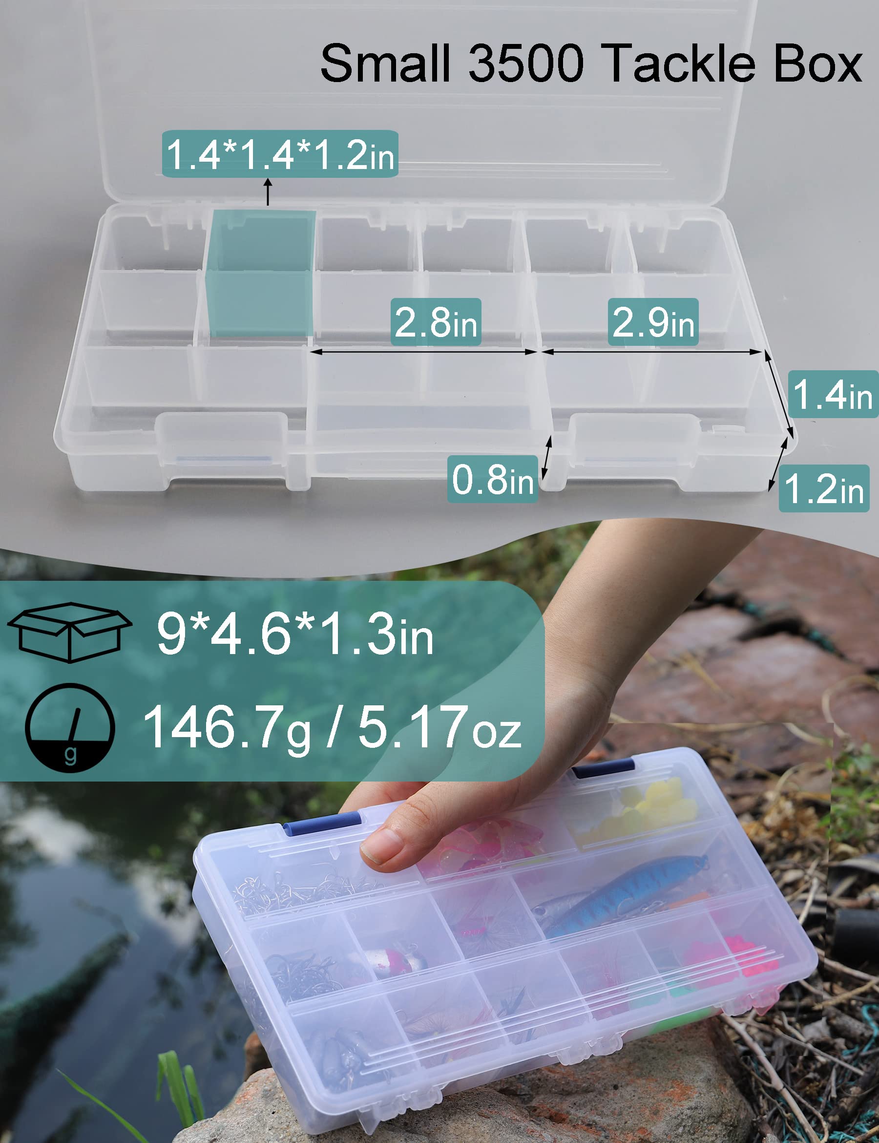 Avlcoaky Tackle Box Organizer Small 3500 Tackle Tray Plastic Organizer Box with Dividers Snackle Box Container Small Tackle Boxes for Snacks Beads Storage