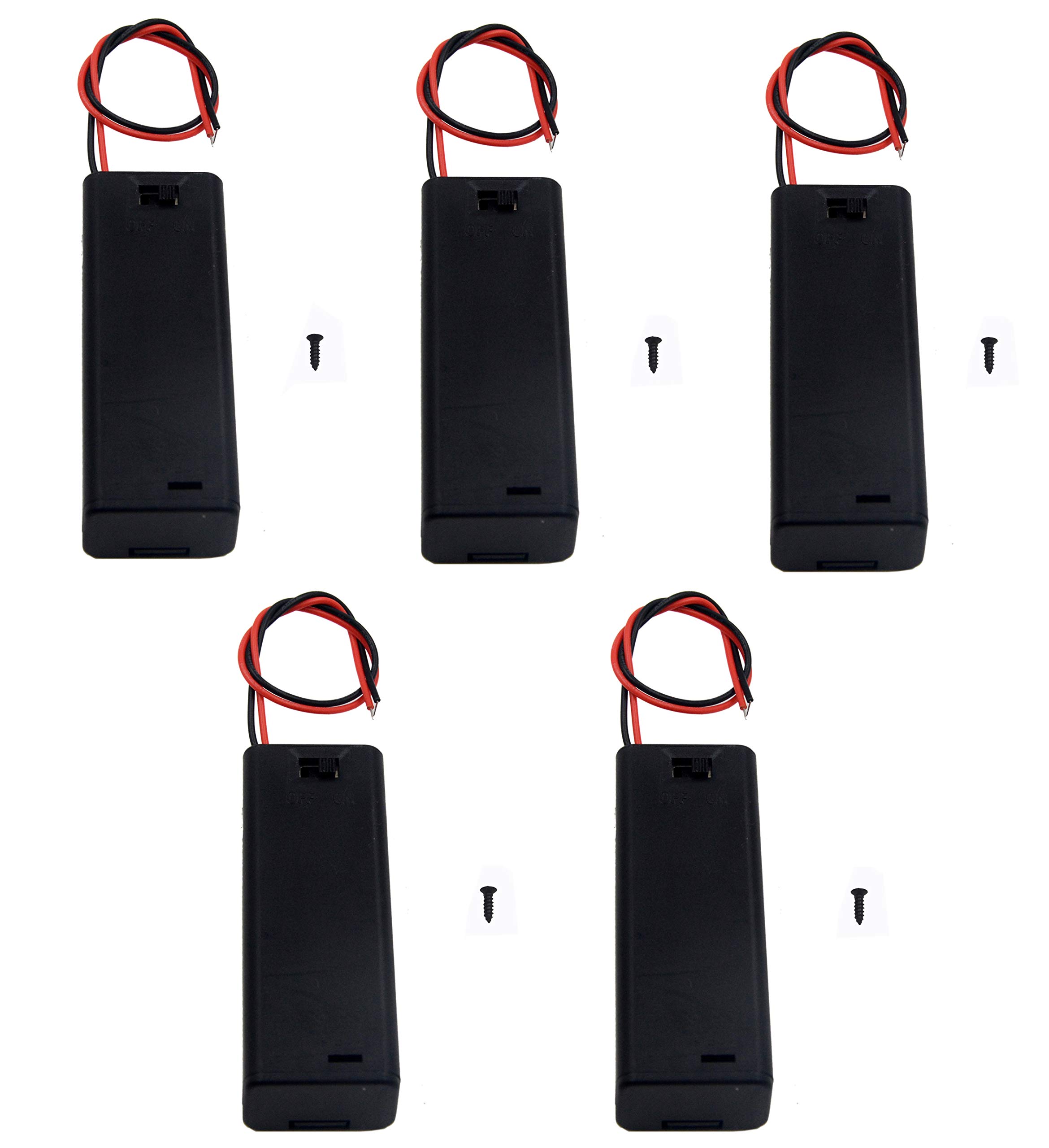 LampVPath (Pack of 5 Single AA Battery Holder with Switch and Cover, 1 AA Battery Holder with Cover and Switch, AA Battery Holder with Leads Wires