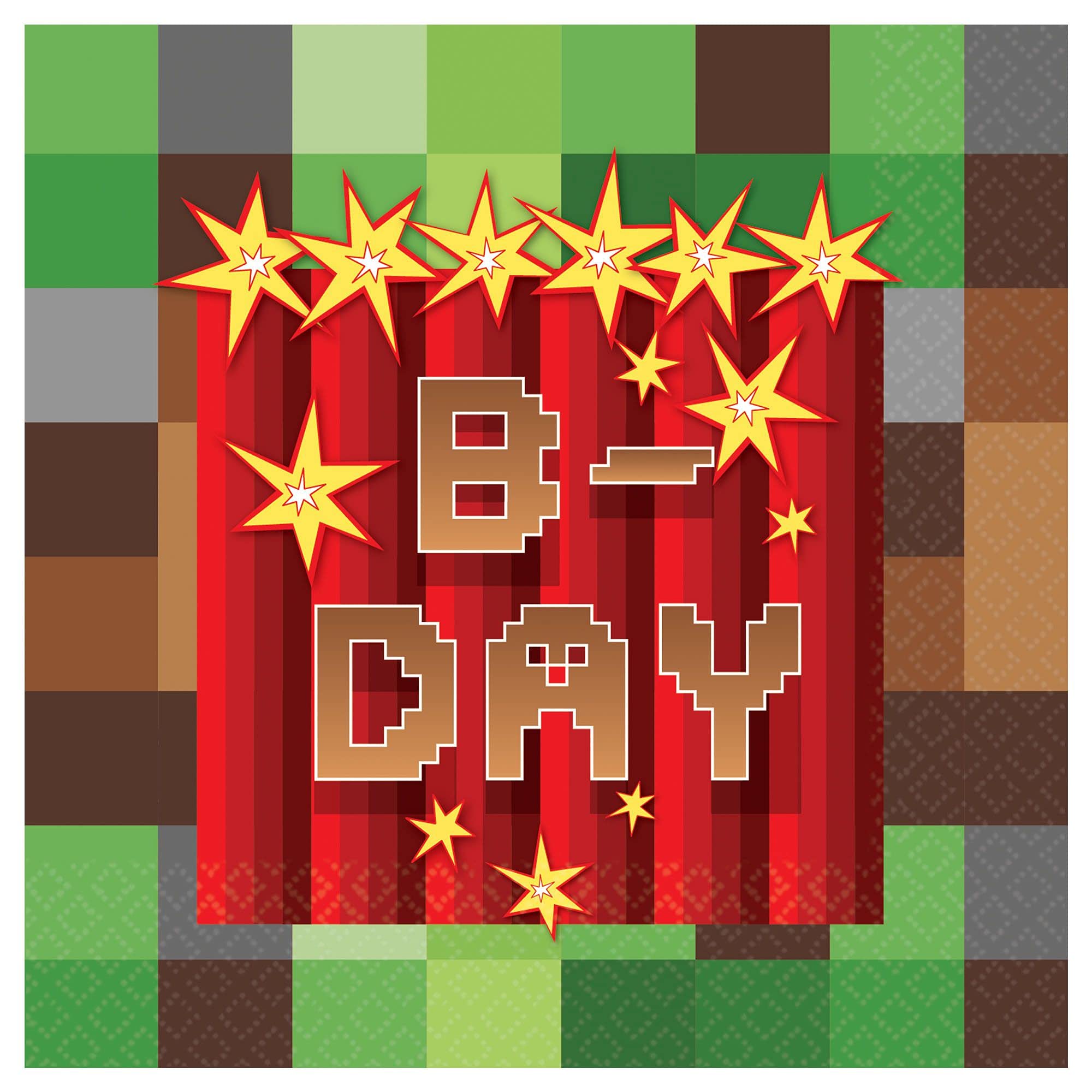 Amscan TNT Pixelated Gaming Birthday Party Tableware Kit Napkins, Plates, Tablecover Bundle, 16 Guests