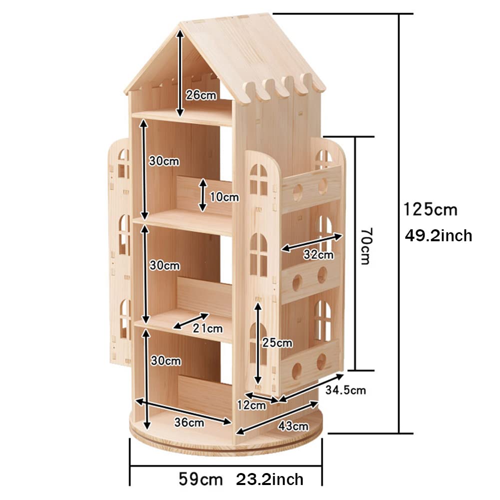 Bear Qiaqia Rotating Bookshelf, Kids Bookshelf, 360 Display Floor Standing Bookcase Storage Rack Children's Bookshelf, Wood Storage Organizer for Kids