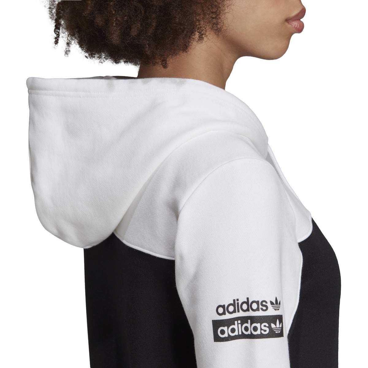 adidas Originals Women's Hoodie Trefoil Hooded Sweatshirt Sports Pullover (White/Black, Medium (M))