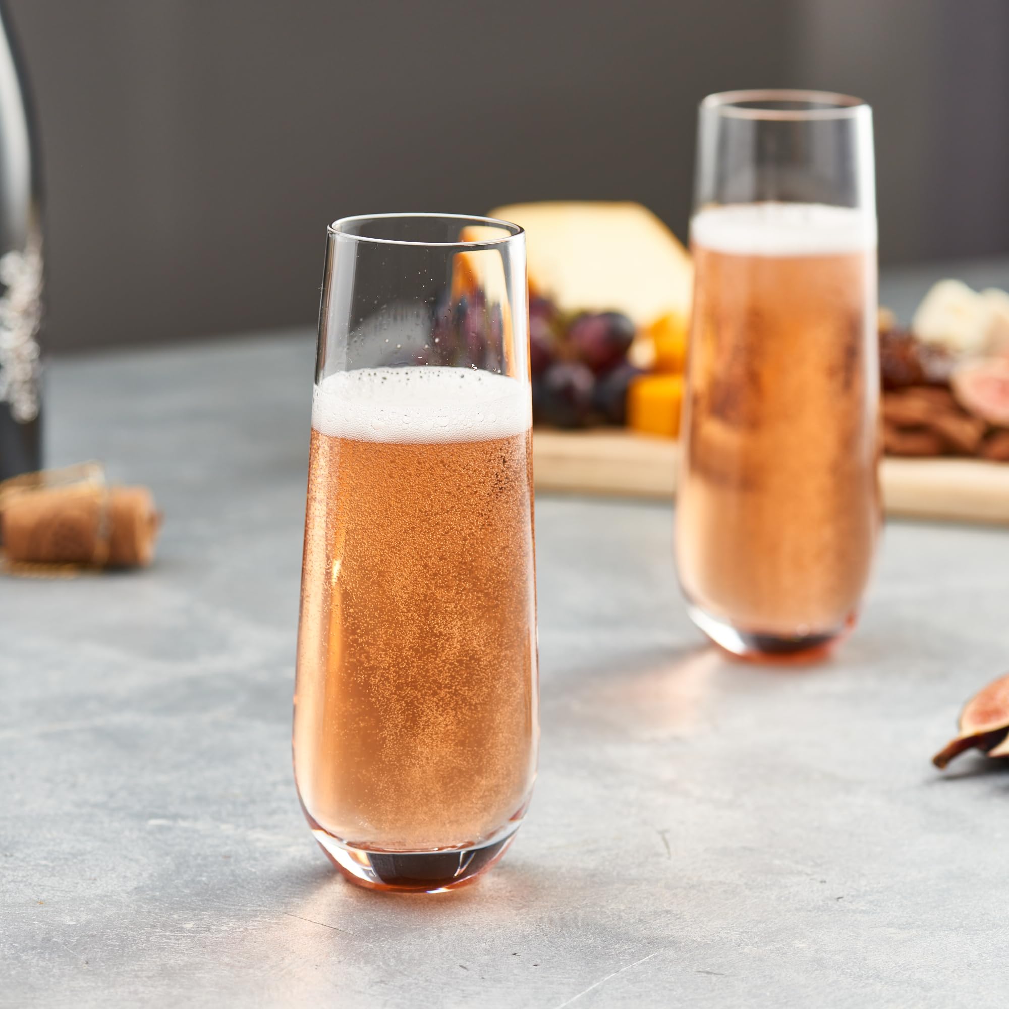 GLING [9.4 oz. Stemless Champagne Glasses Set of 8, Flute Crystal Glass Cups, Cocktail Glass Set - Great for Parties, Weddings and All Occasions