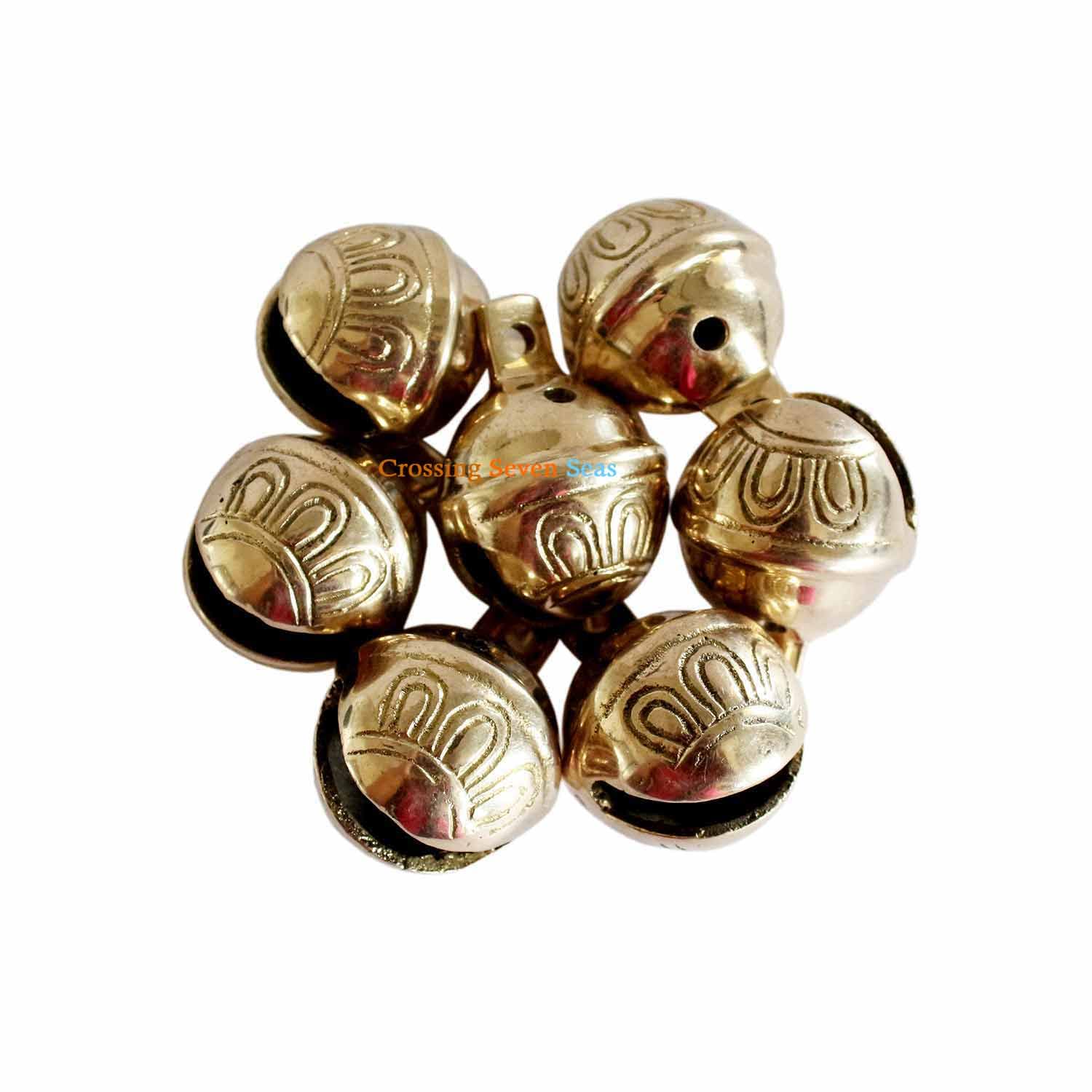 Crossing Seven Seas Handmade Brass Sleigh Bell Golden 44 mm Set of 6, Flower Design Sleigh Bell, Holiday Decoration, Wreath Supply, Christmas Decoration Wreath, Cowbell