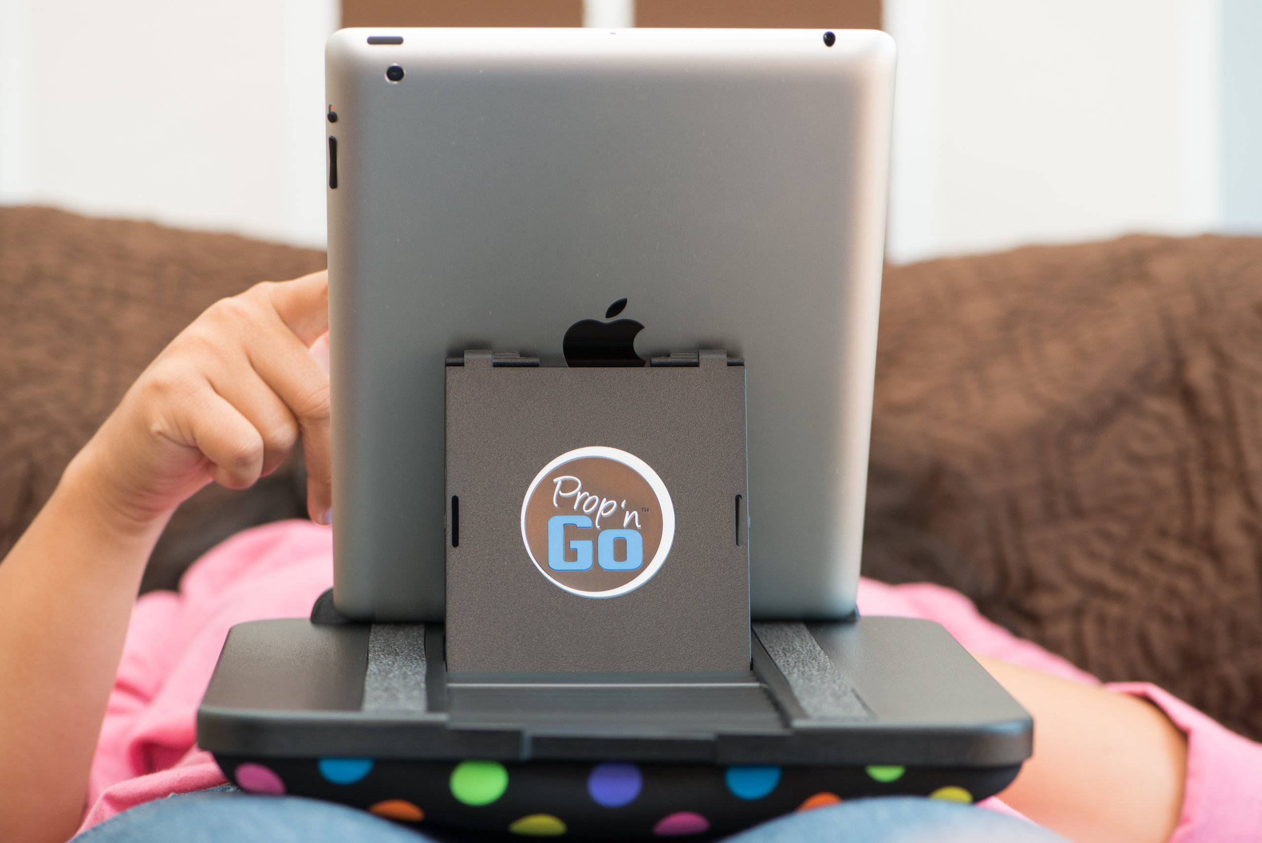 Padded Spaces Prop 'n Go Slim - Adjustable Bed Holder & Lap Stand for iPad, iPad Mini, Tablets and eReaders with Multi Angle Control (Polka Dots)