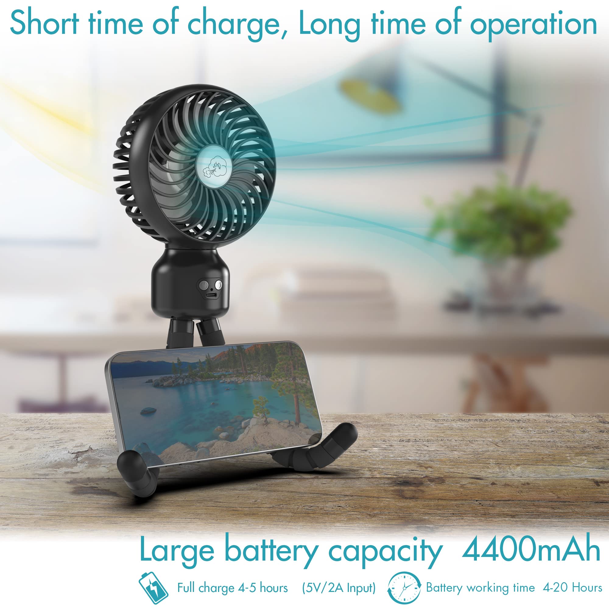 COMLIFE Battery Operated Stroller Fan, Auto Rotation Portable Fan for Baby, Handheld Personal USB Desk Fan, 3 Speeds, Flexible Tripod for Crib Bike Treadmill