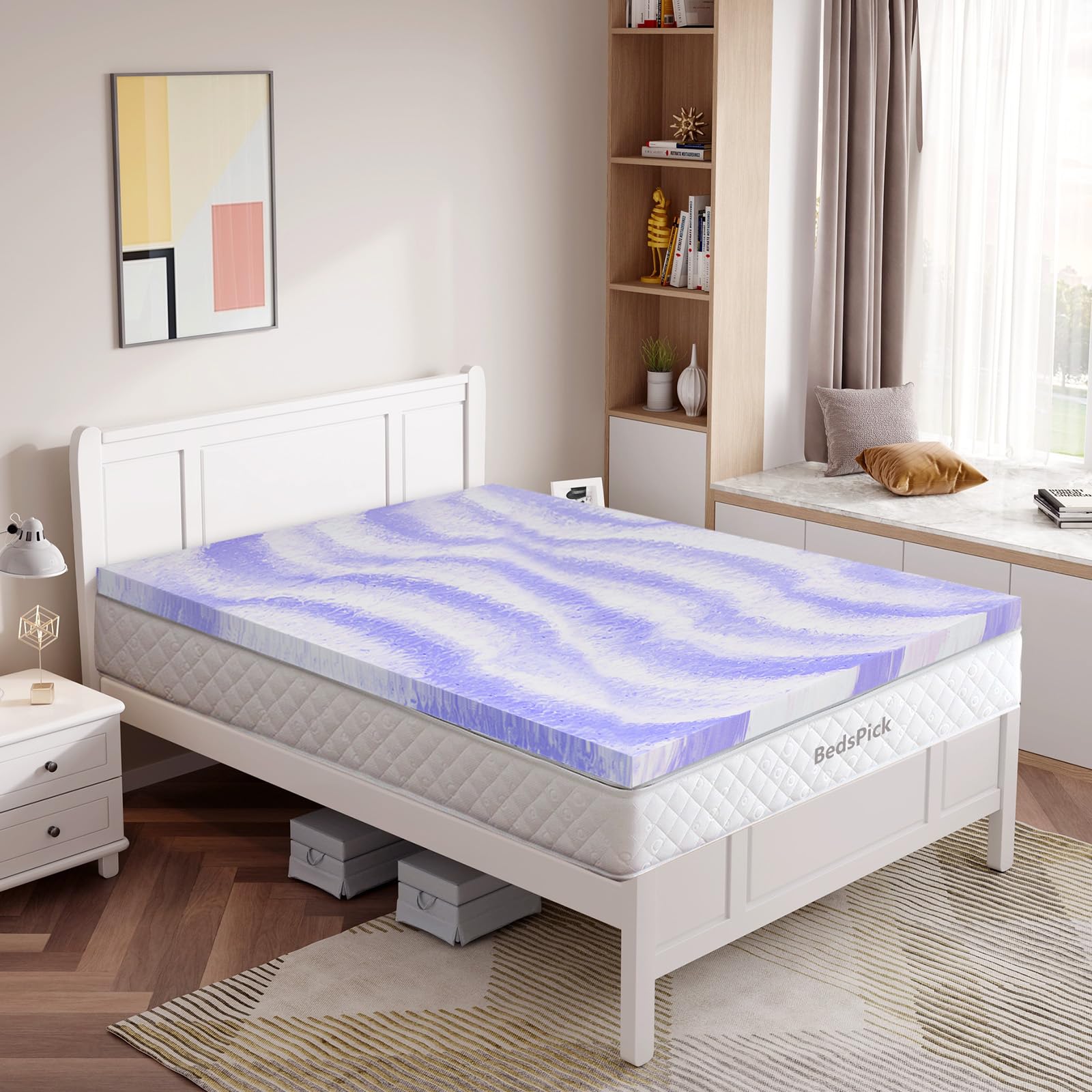 BedsPick 2 Inch Memory Foam Mattress Topper Twin XL, Gel Infused Swirl Soft Foam, College Dorm Extra Long XL Mattress Toppers Single Bed Toppers