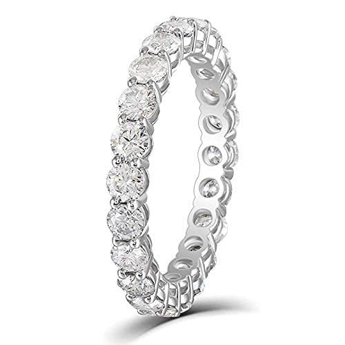DovEggs Solid 10K White Gold 1.6CTW 2.5mm G-H Color Moissanite Full Eternity Engagement Rings Wedding Ring Anniversary Band for Women Promise Ring for Her(6.5)