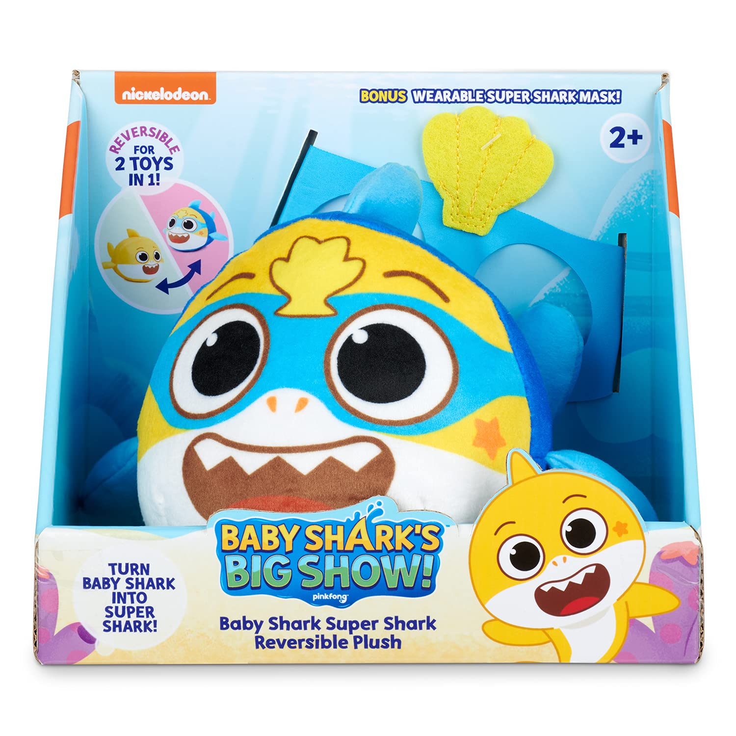 WowWee Baby Shark's Big Show! Reversible Plush Baby Shark Turns Into Super Shark – Flip Plushie Toys for Toddlers
