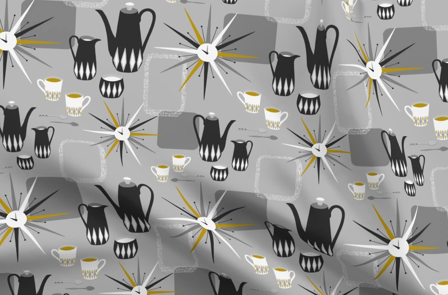 Spoonflower Fabric - Mid Century Modern Coffee Time Mod Neutral Gray 1950S Star Retro Printed on Petal Signature Cotton Fabric by The Yard - Sewing Quilting Apparel Crafts Decor
