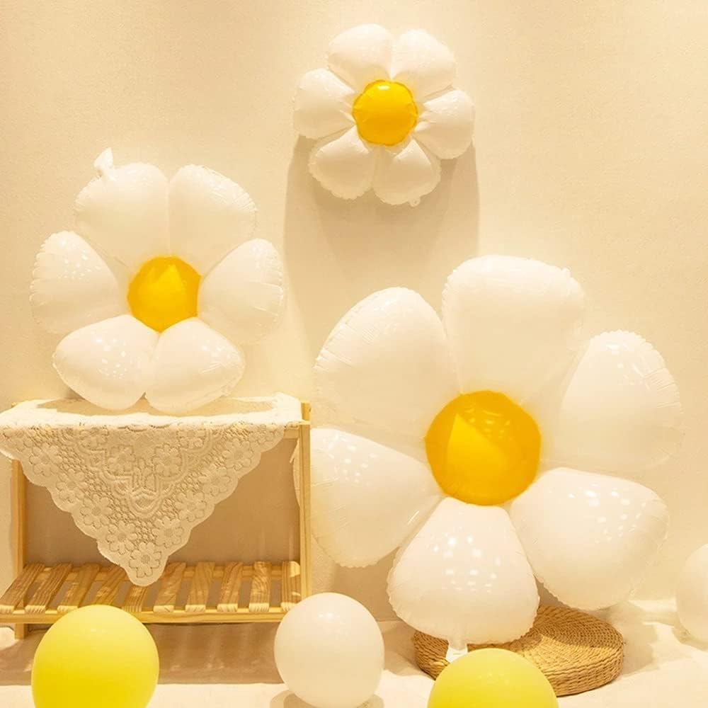 GIHOO Daisy Balloons 9 Pieces 3 Sizes White Daisy Flower Balloons for Daisy Theme Girls Birthday Party Wedding Baby Shower Decor (3 Sizes mixed)