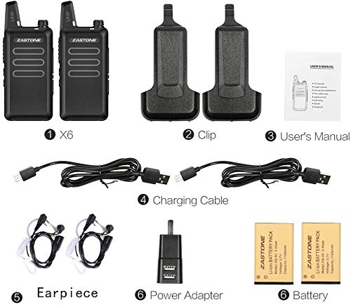 Zastone X6 Rechargeable Long Range Two-Way Radios with Earpiece 2 Pack 3W 16-Channel UHF Walkie Talkies
