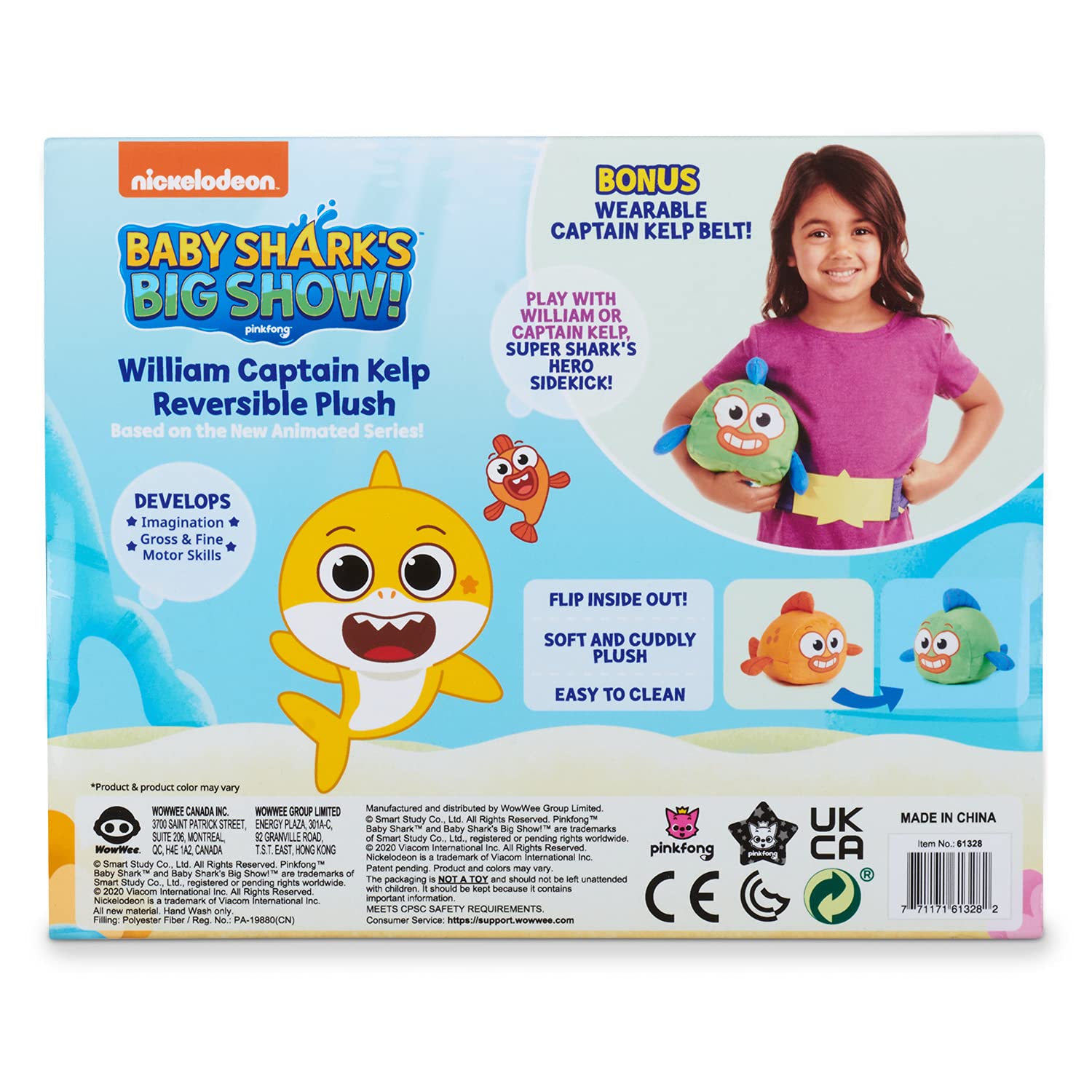 WowWee Baby Shark's Big Show! Reversible William Plush Flips Into Captain Kelp – Stuffed Animal Fish – Cute Plushies for Kids