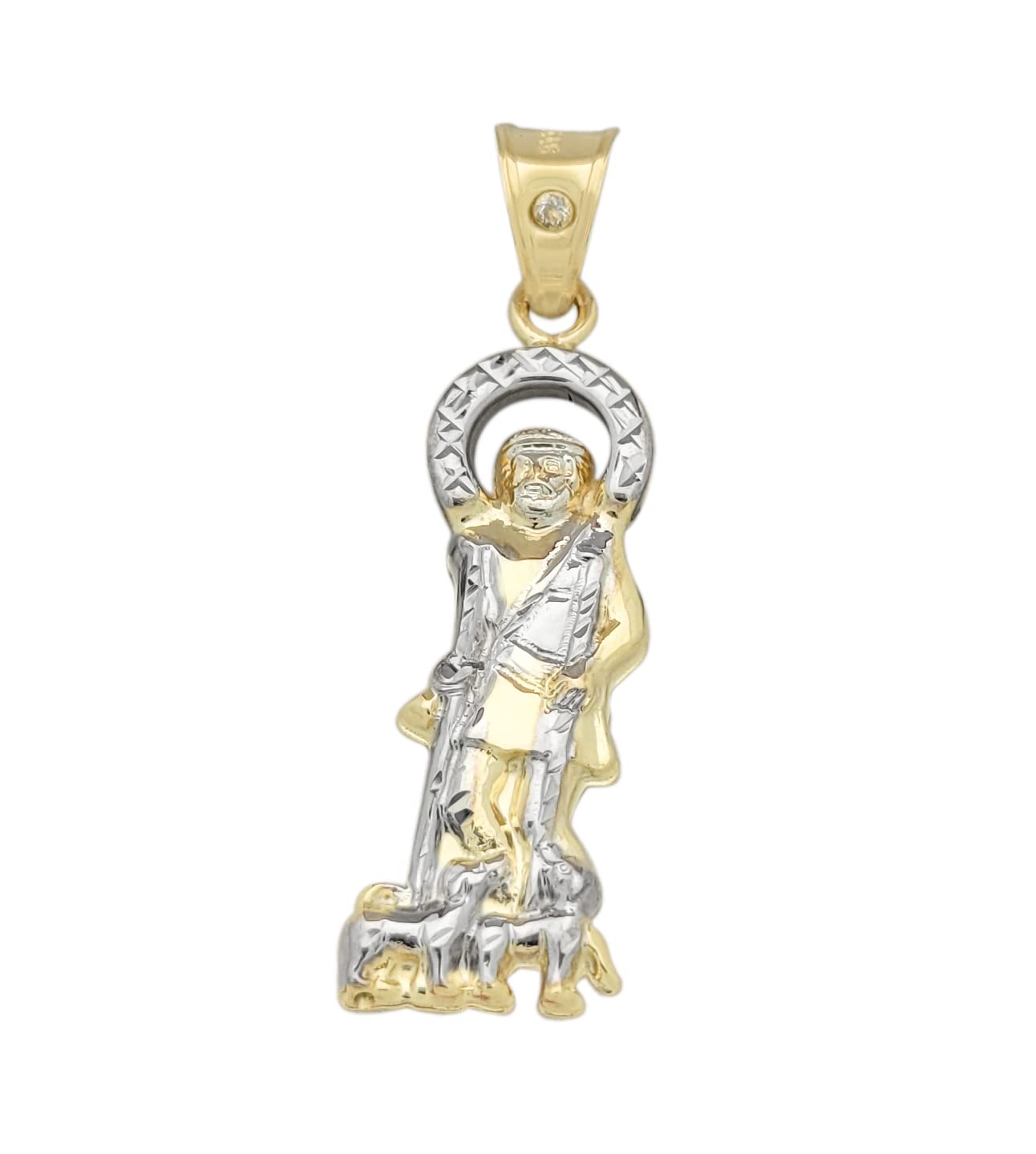 AMZ Jewelry 10K Yellow Gold Saint Lazarus Pendant Charm Patron Pendant Lazarus Closed Back 1.4 inch