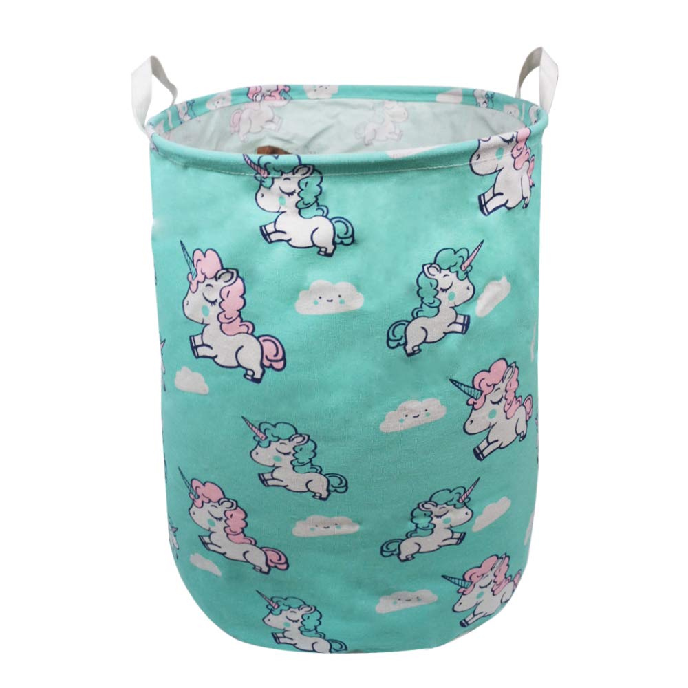 Large Laundry Storage Baskets, Unicorn Kids Baby Hampers, Canvas Home Organizer Containers for Girls, Kids Toys, Baby Clothing, Teal Blue