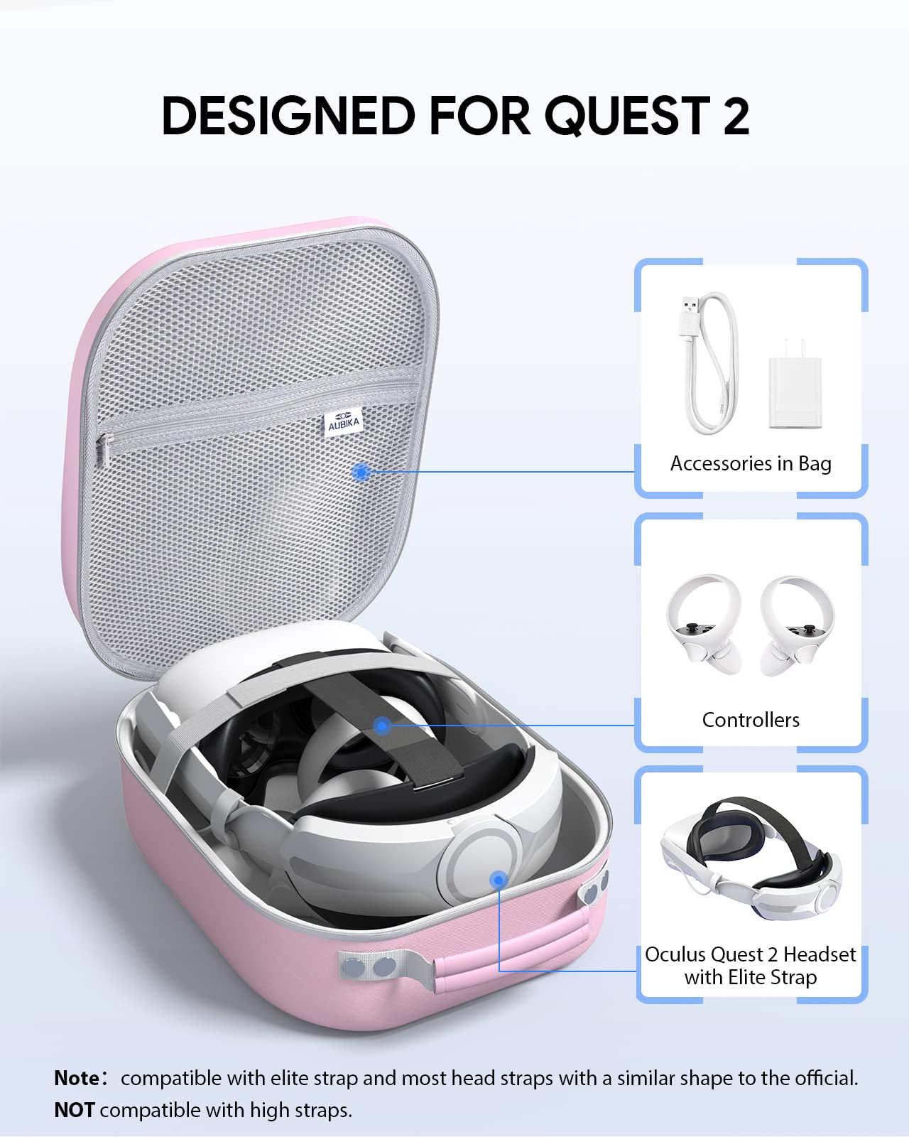 Aubika Pink Carrying Case for Meta Quest 3S/Quest 3/Oculus Quest 2/Pico 4/Quest Pro/Vision Pro, Compatible with Elite/Battery Headset Strap Accessories, Hard Travel Case