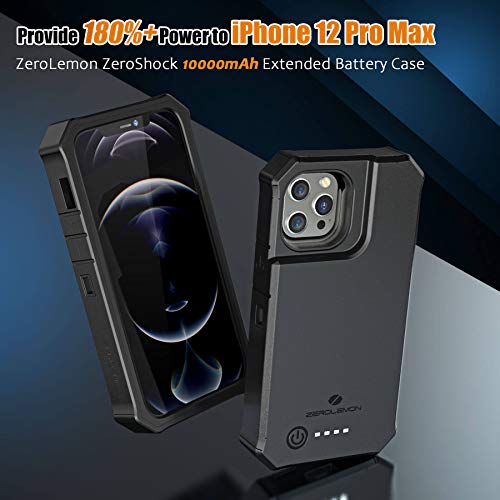 ZEROLEMON Battery Case for iPhone 12 Pro Max, 10000mAh Wireless Charging & Lightning Headphone Supported, RuggedJuicer Extended Battery Charger Case for iPhone 12 Pro Max 6.7" 2020 - Black