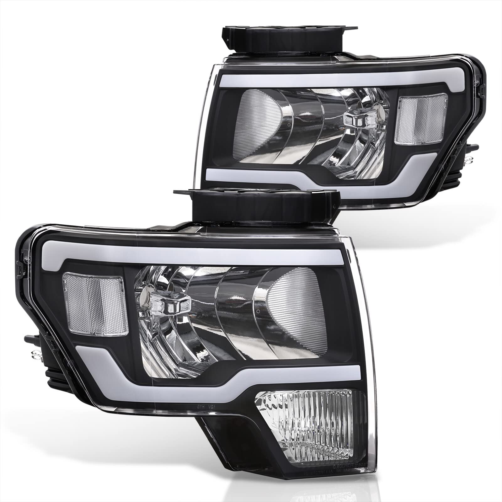AJP Distributors LED DRL Tube Bar Driving Head Lights Lamps Halogen Bumper Signal Housing Assembly Pair Left+Right Compatible/Replacement For F-150 F150 2009 2010 2011 2012 2013 2014 09 10 11 12 13 14
