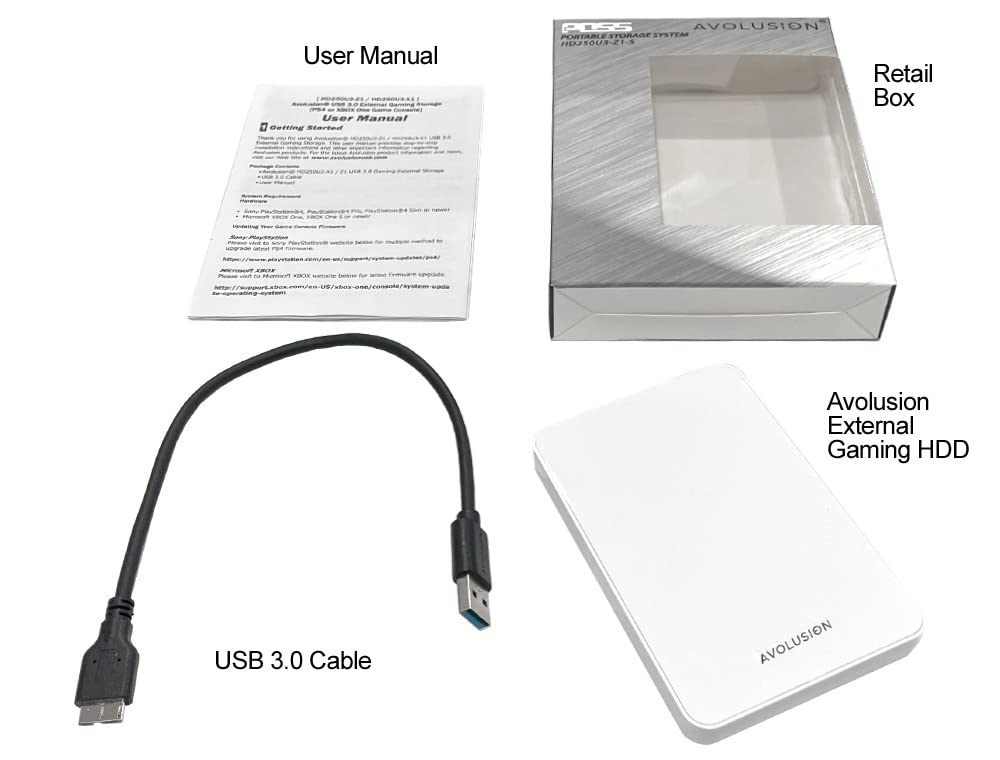 Avolusion Z1-S 500GB USB 3.0 Portable External Gaming Hard Drive - White (for PS5, Pre-Formatted) - 2 Year Warranty